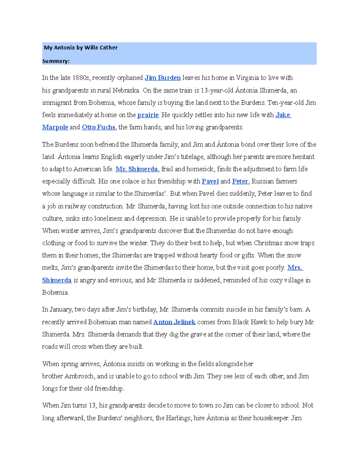 Document (36) - eeeeeeeeeeee - My Antonia by Willa Cather Summary: In ...