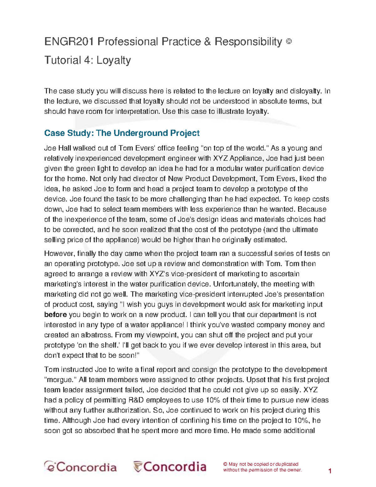 ENGR201 ( Tutorial 4 answers) - ENGR201 Professional Practice & Responsibility © Tutorial 4 ...