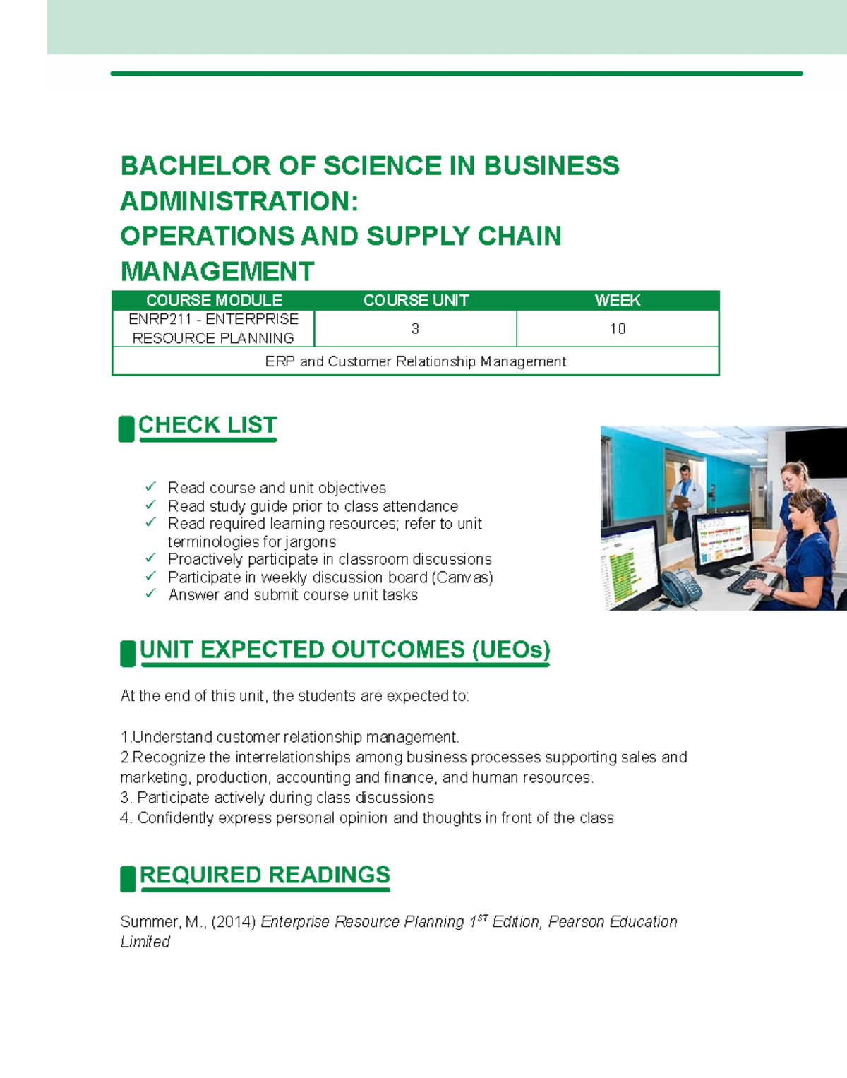 WEEK 10 ERP and Customer Relationship Management - BACHELOR OF SCIENCE ...