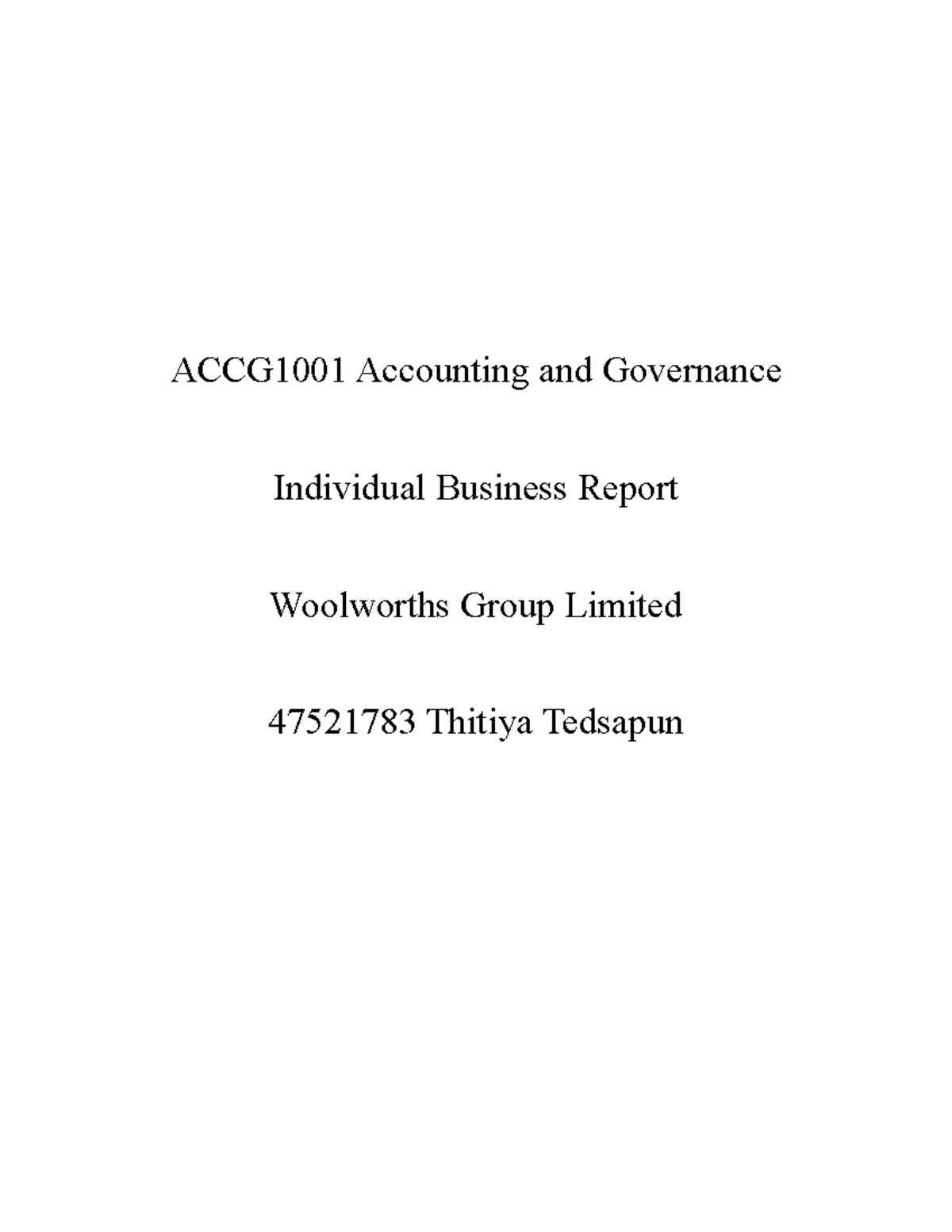 Accounting Individual Business Report Session 1/2023 - ACCG1001 ...
