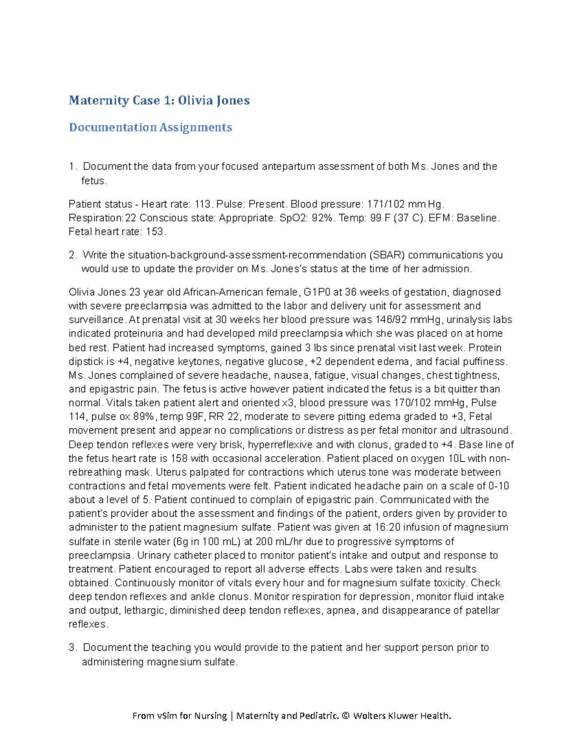 Maternity Case 1 DA - ggg - Maternity Case 1: Olivia Jones ...