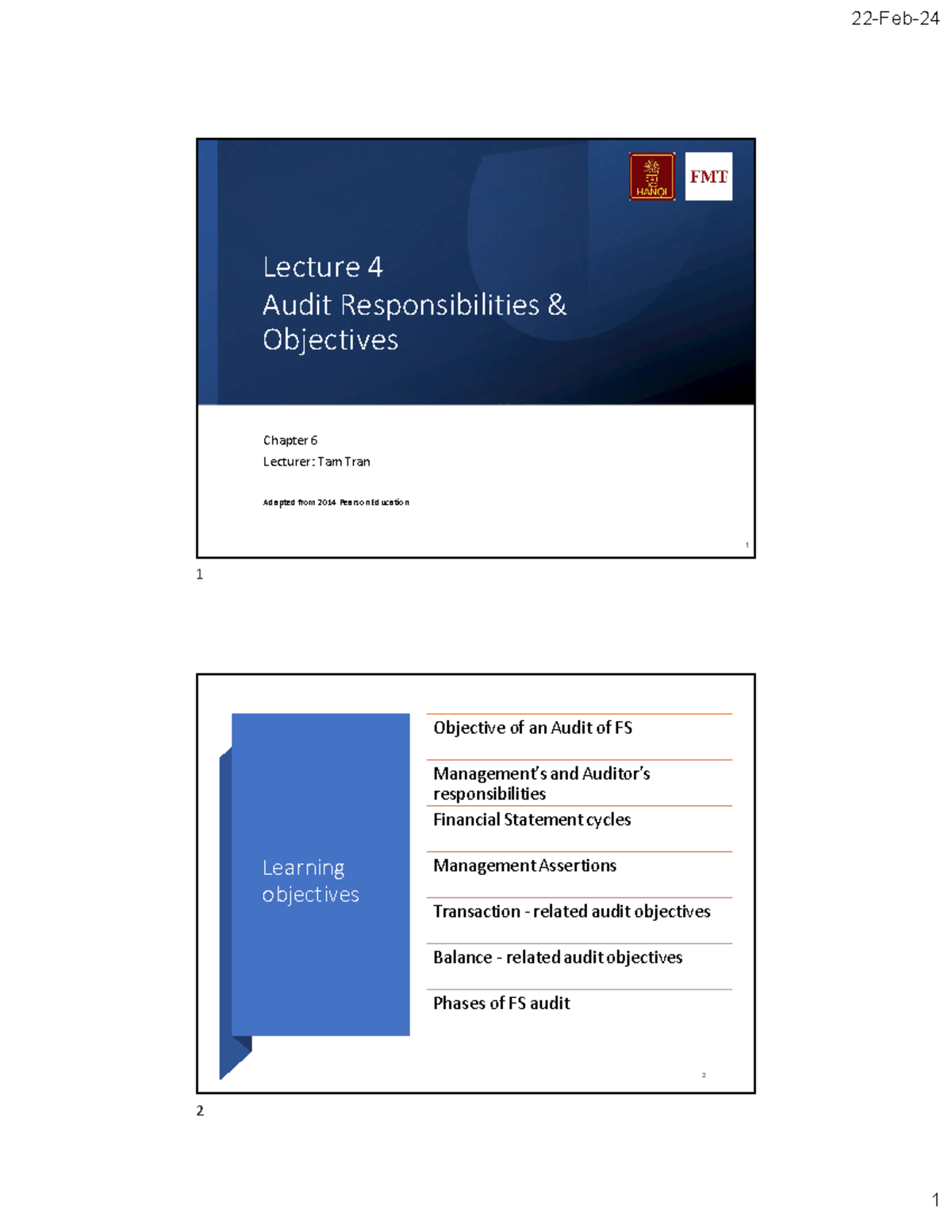Lec 4 ADT Audit Responsibilities and Audit Objectives - Lecture 4 Audit Responsibilities & - Studocu
