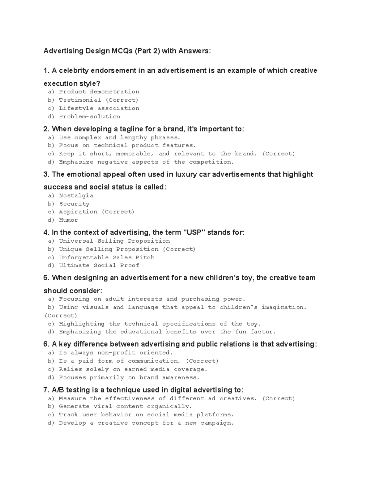 Advertising Design MCQs 2 - A celebrity endorsement in an advertisement ...