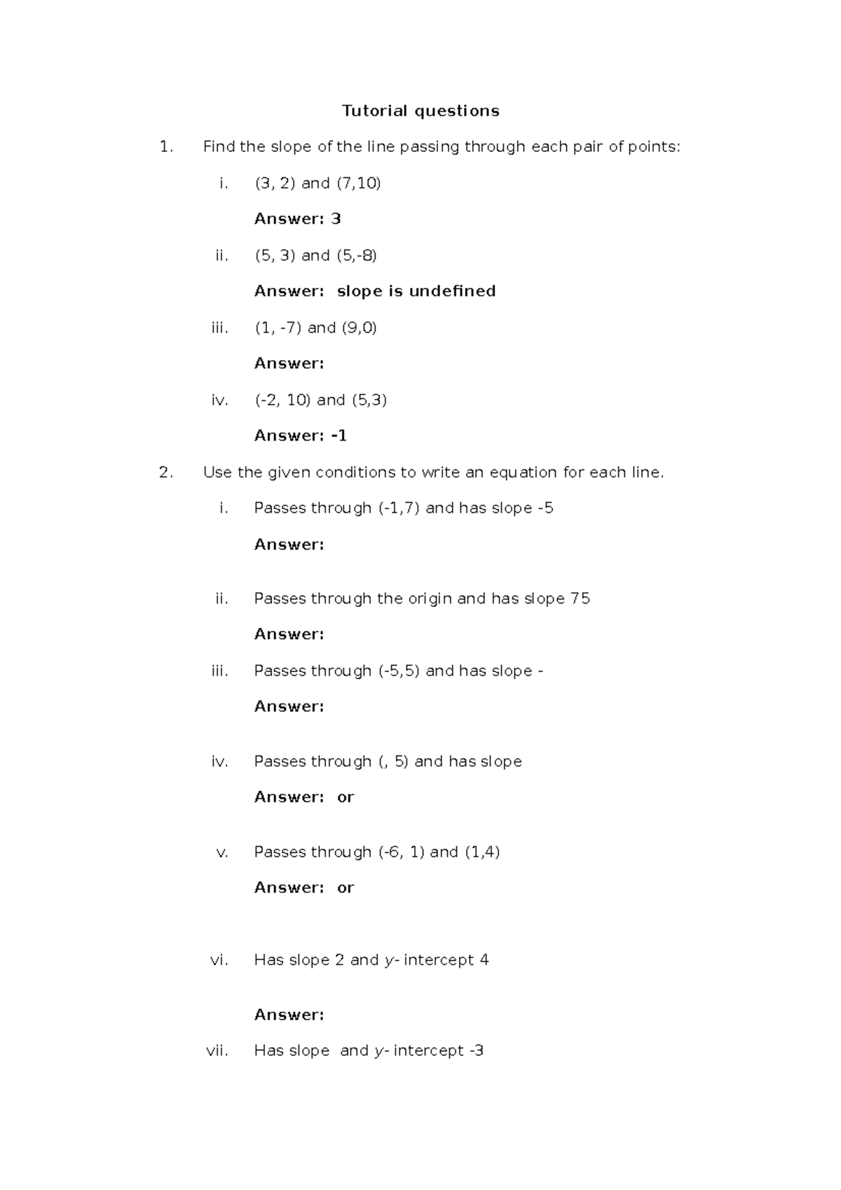 K00360 2019 1124133900 Maths Chapter 6 - Tutorial questions Find the slope of the line passing ...