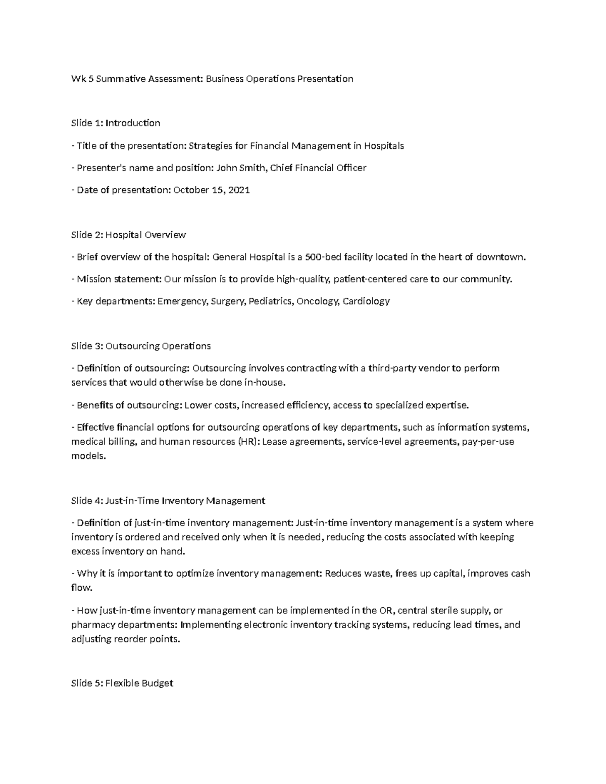 Wk 5 Summative Assessment Business Operations Presentation - Mission ...