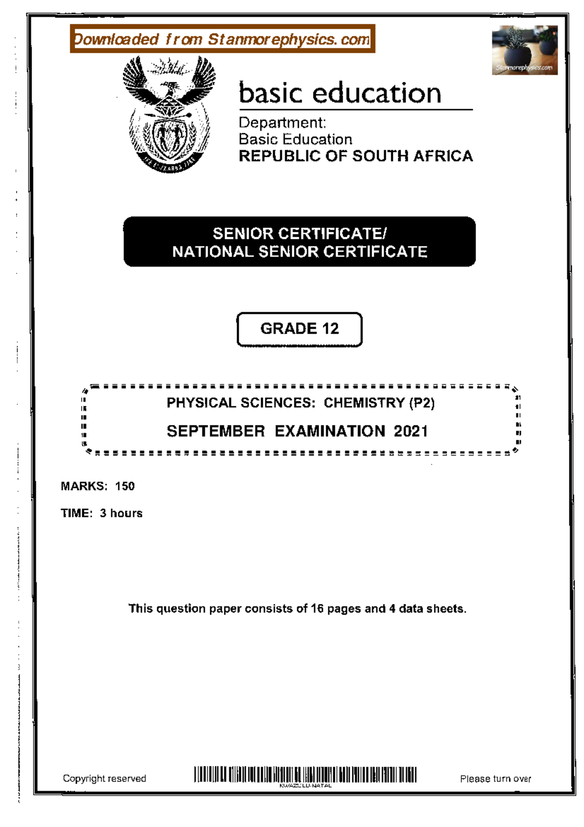 Physical Science Grade 12 Trial 2021 P2 and Memo with Addendum ...