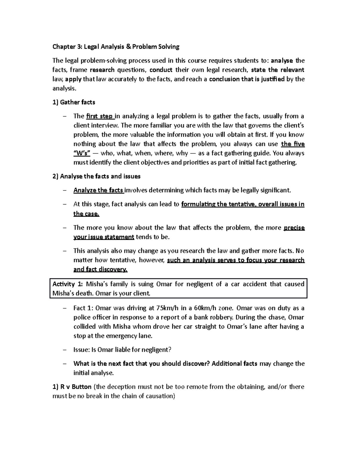 Legal analysis note - Chapter 3: Legal Analysis & Problem Solving The ...