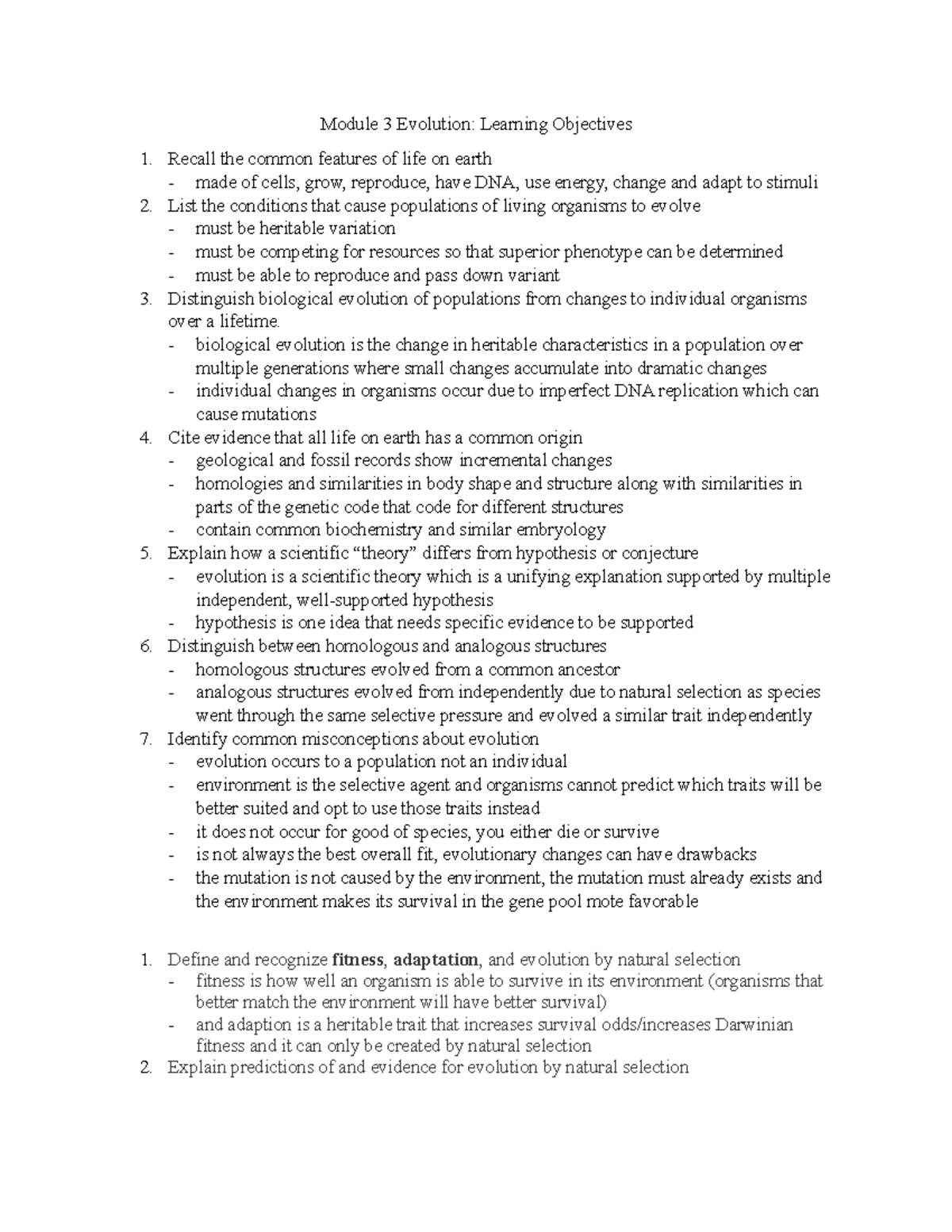 Module 3 Evolution Leanring Objectives - Module 3 Evolution: Learning ...