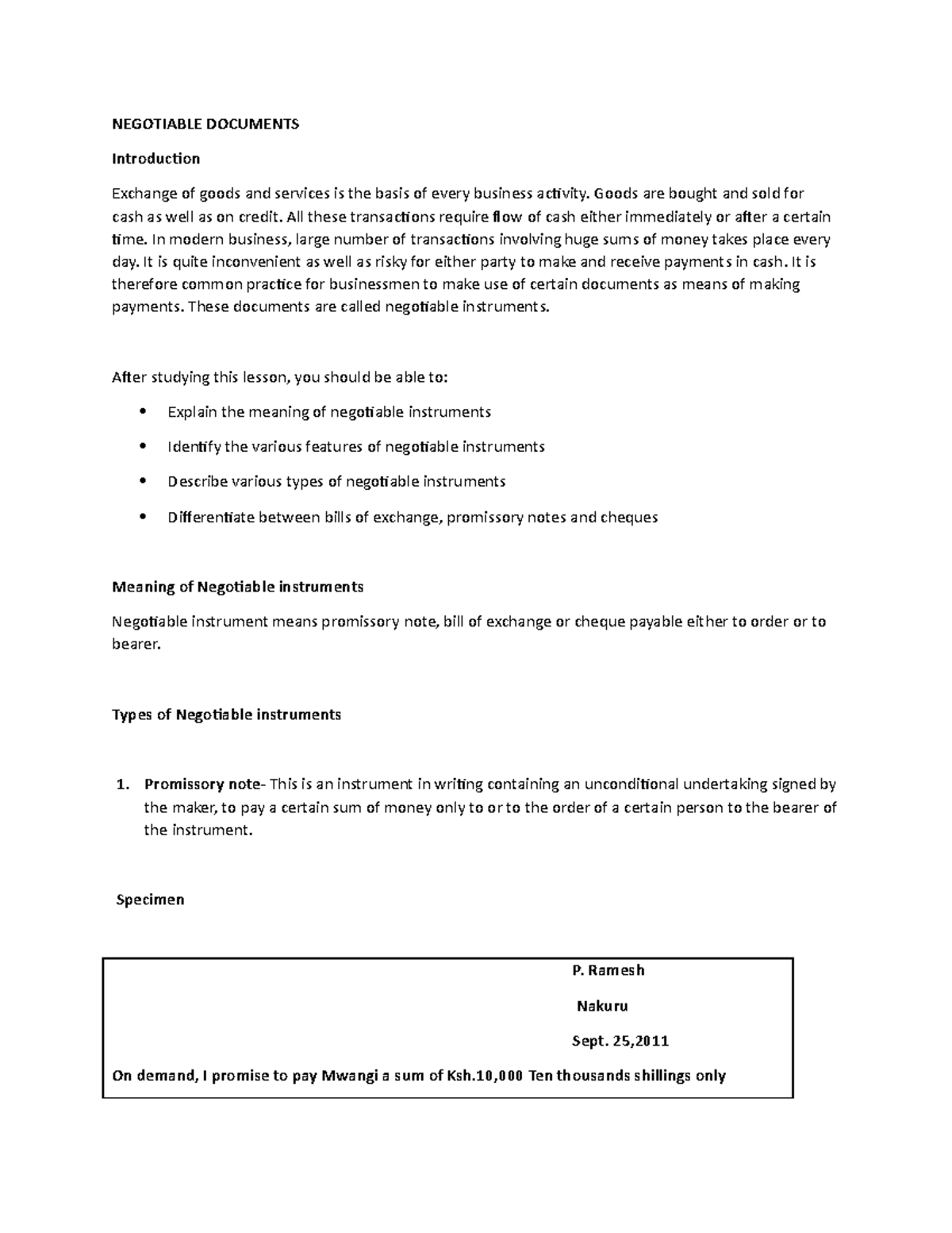 Negotiable Documents notes november 2022 - NEGOTIABLE DOCUMENTS ...