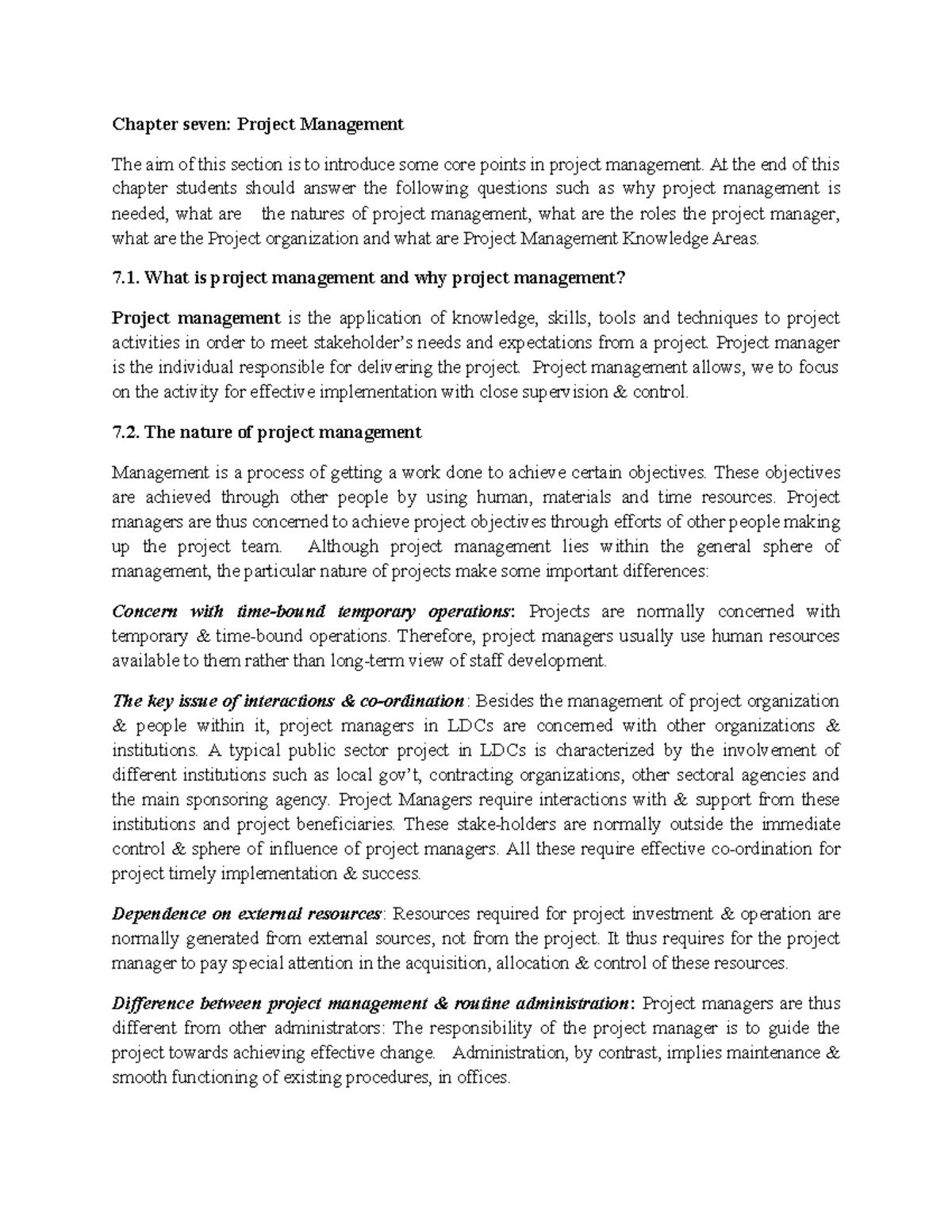 Ch7PPM - Project - Chapter seven: Project Management The aim of this ...