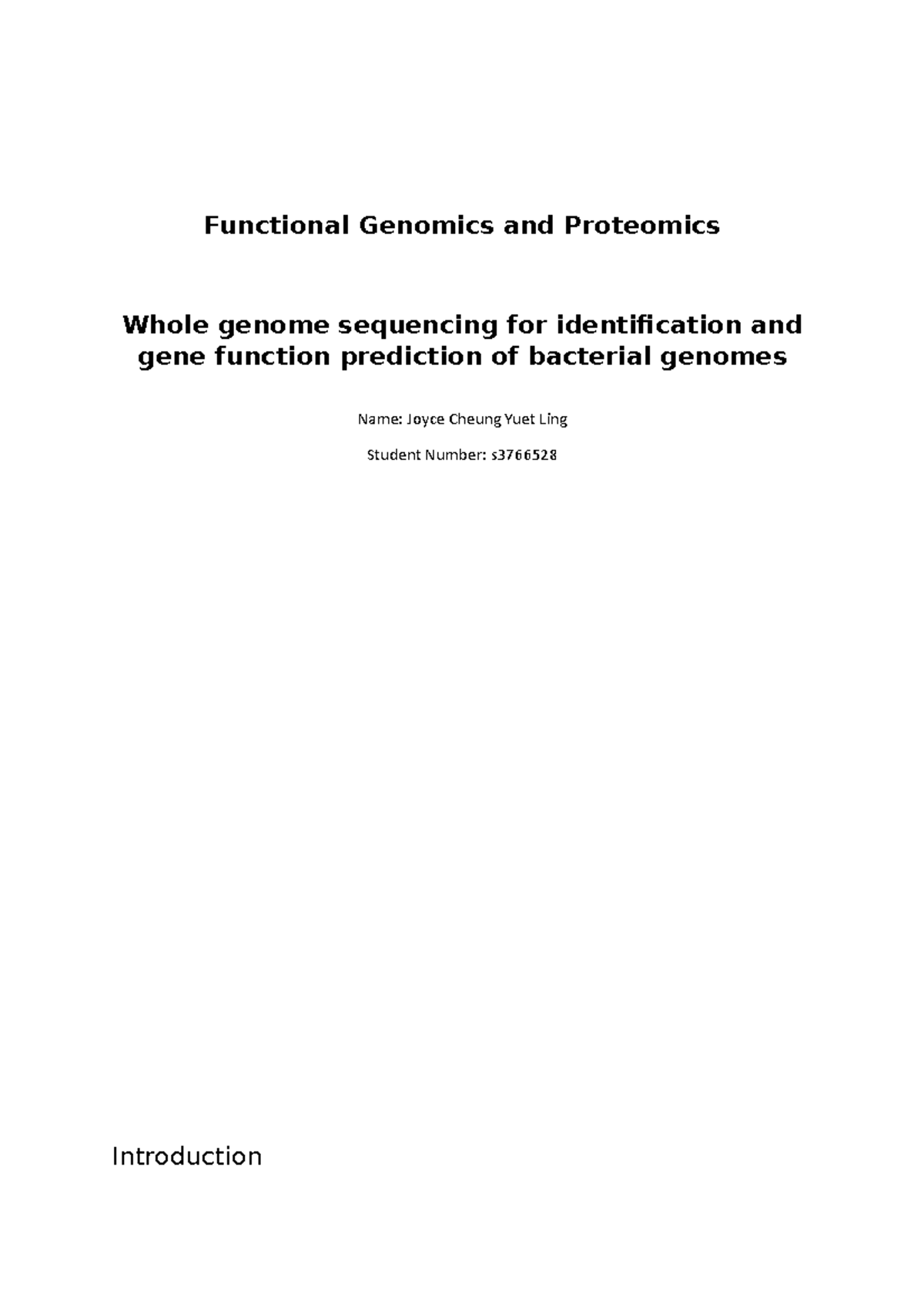 Whole genome Sequencing and Gene Function Prediction Practical Report ...