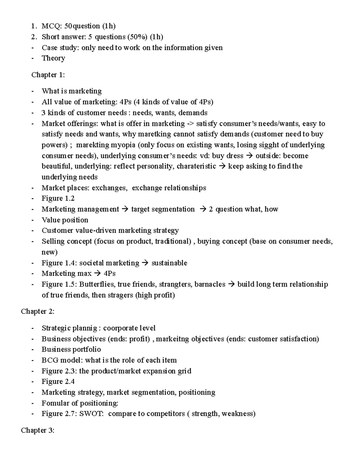 PMk revision - MCQ: 50question (1h) Short answer: 5 questions (50%) (1h ...