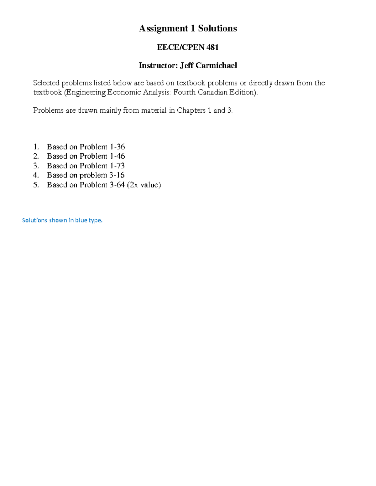 Assignment solutions - Assignment 1 Solutions EECE/CPEN 481 Instructor ...