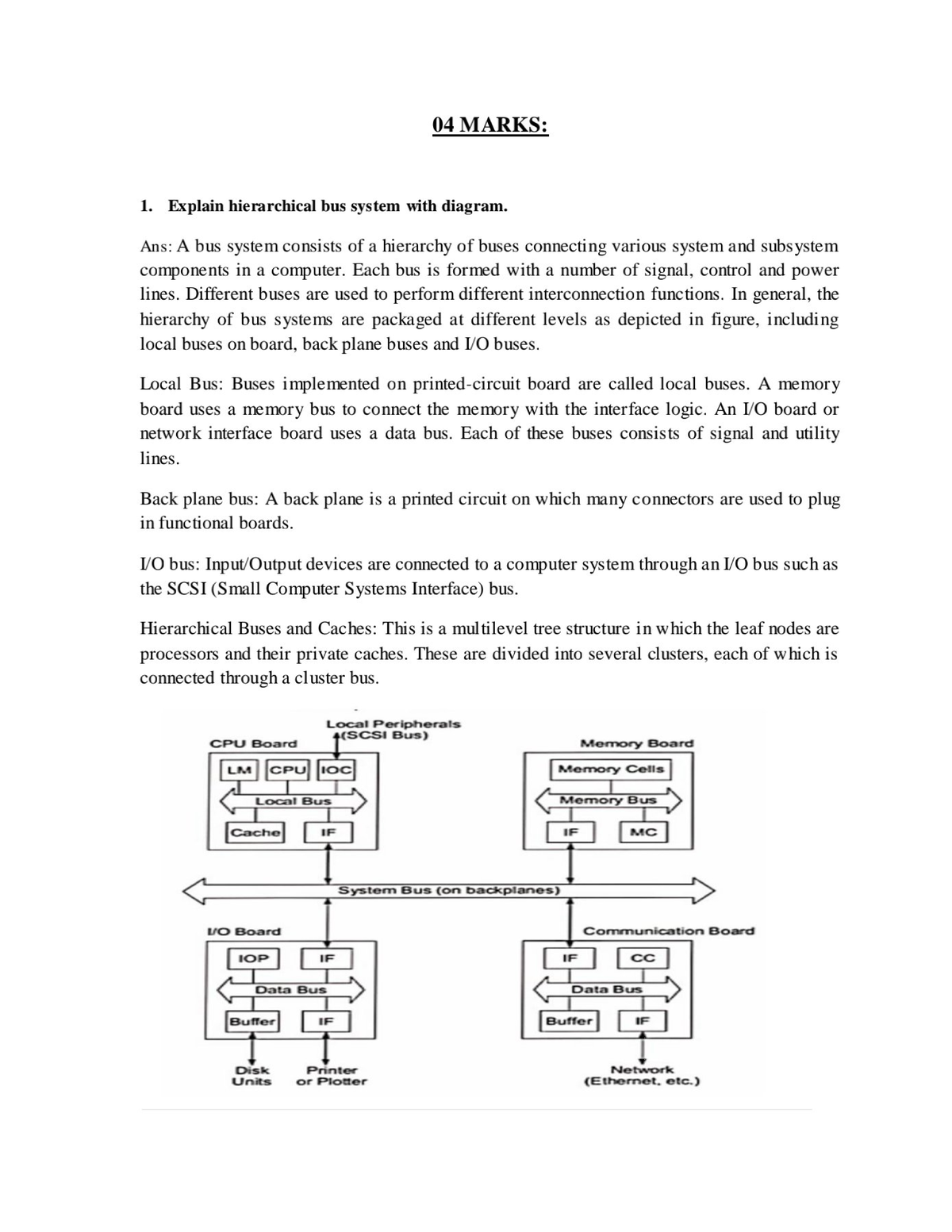 ACA 3rd IA-1 - Xxx - 04 MARKS: 1. Explain hierarchical bus system with diagram. Ans: A bus ...