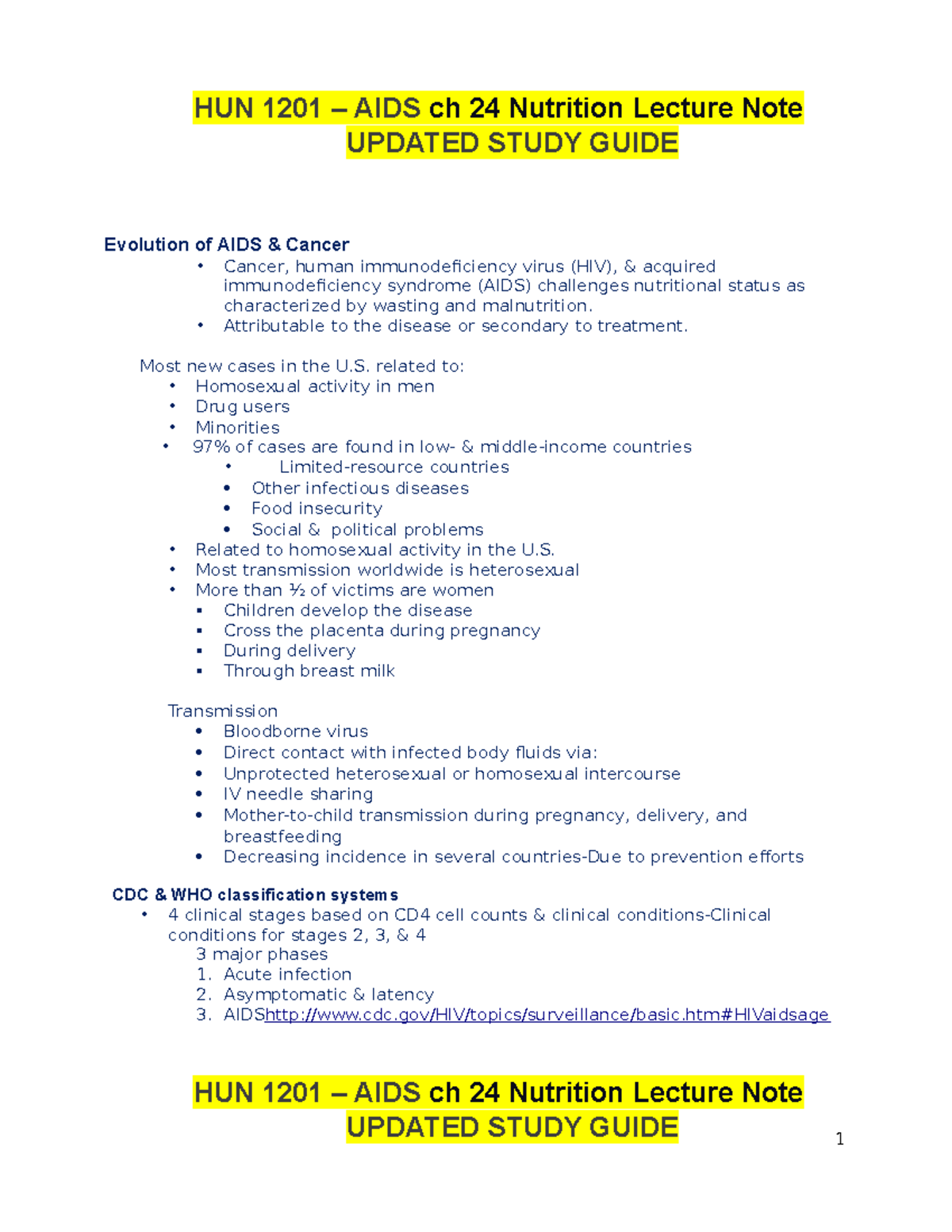 AIDS ch 24 Nutrition Lecture Notes 12.1 1 .pdf - 1 HUN 1201 – AIDS ch ...