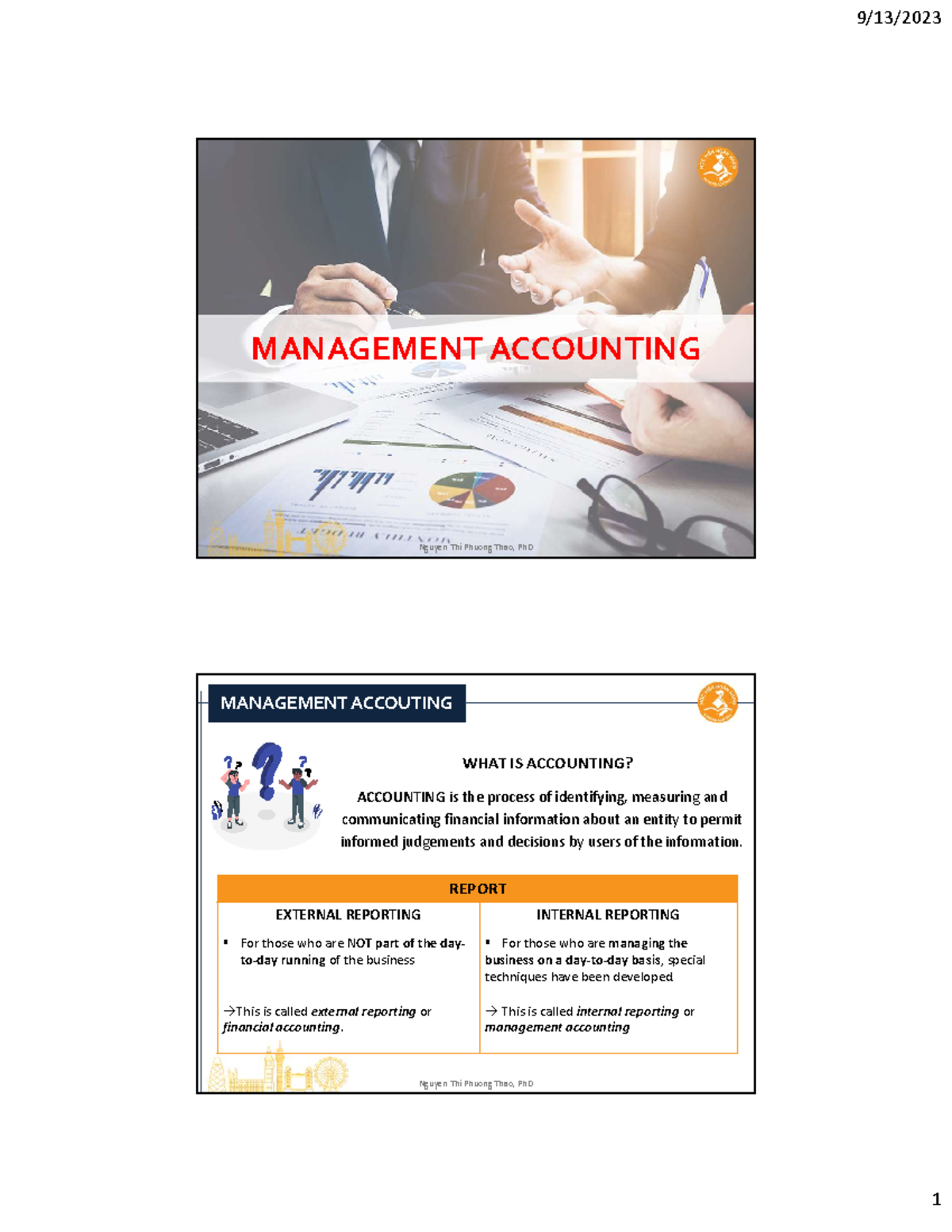 Unit 22 Management Accouting LO1 - Nguyen Thi Phuong Thao, PhD MANAGEMENT ACCOUNTING Nguyen Thi ...