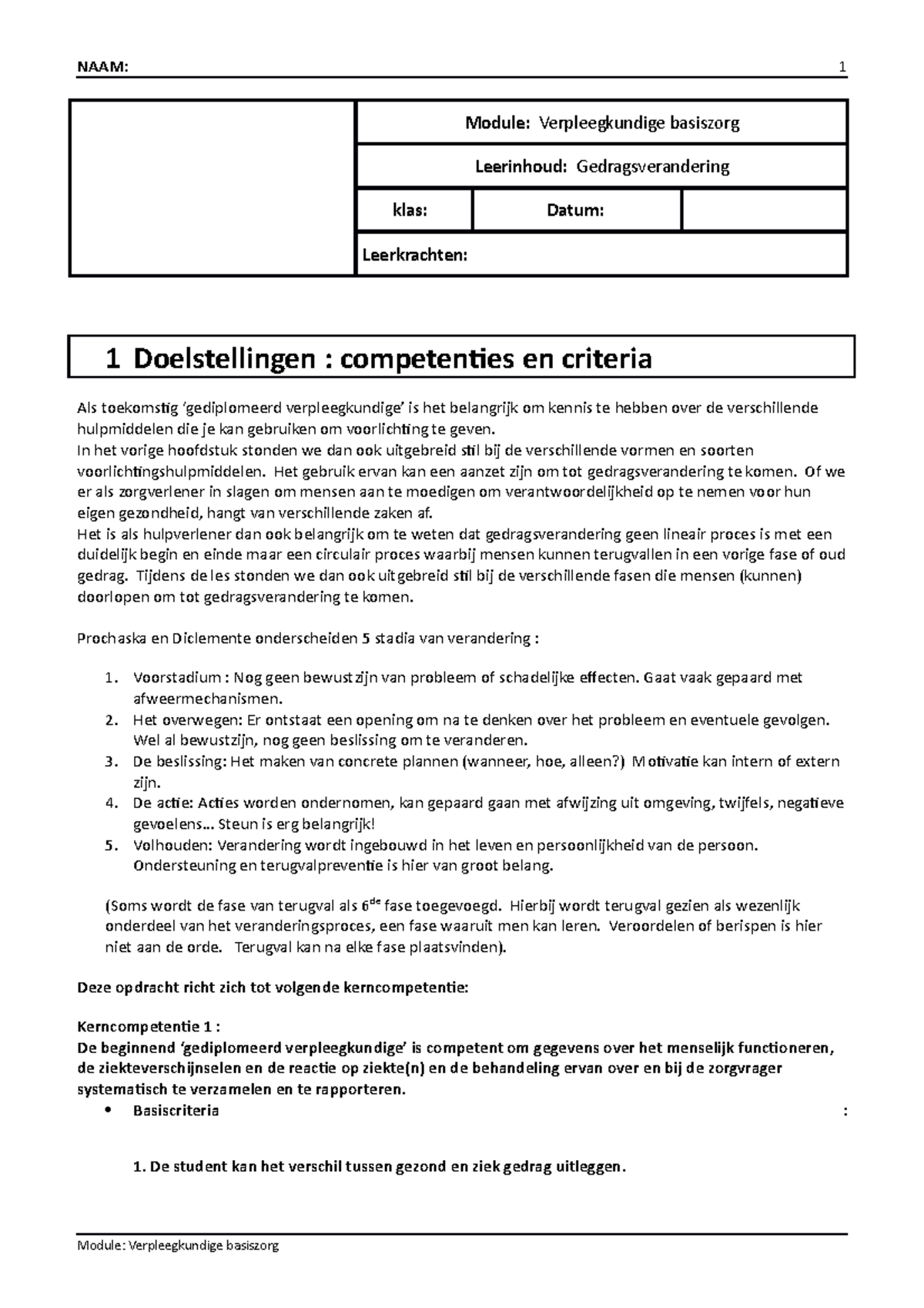 Opdracht gedragsverandering 2GVO - Module: Verpleegkundige basiszorg ...