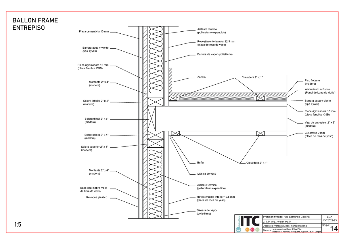 Corte 2 - BALLON FRAME ENTREPISO Viga de entrepiso 2" x 6" (madera ...