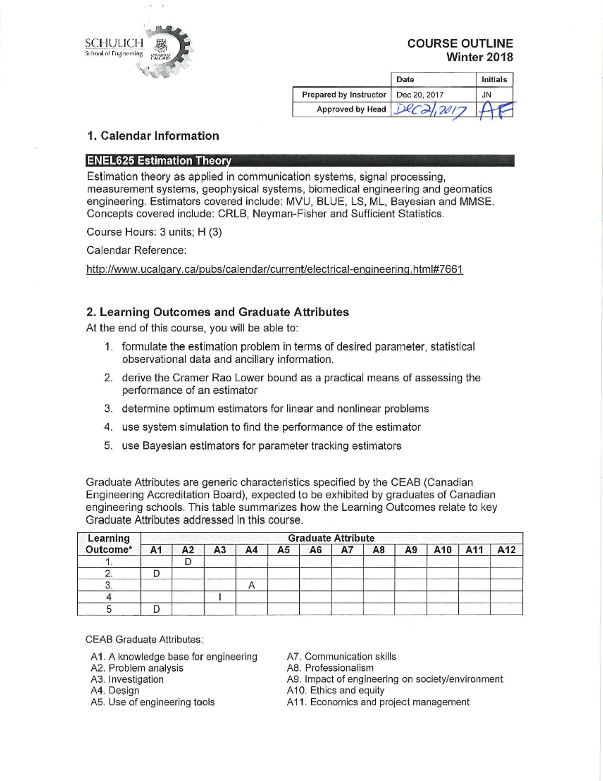 ENEL 625 approved course outline W2018 - ISYE 6501 - Studocu