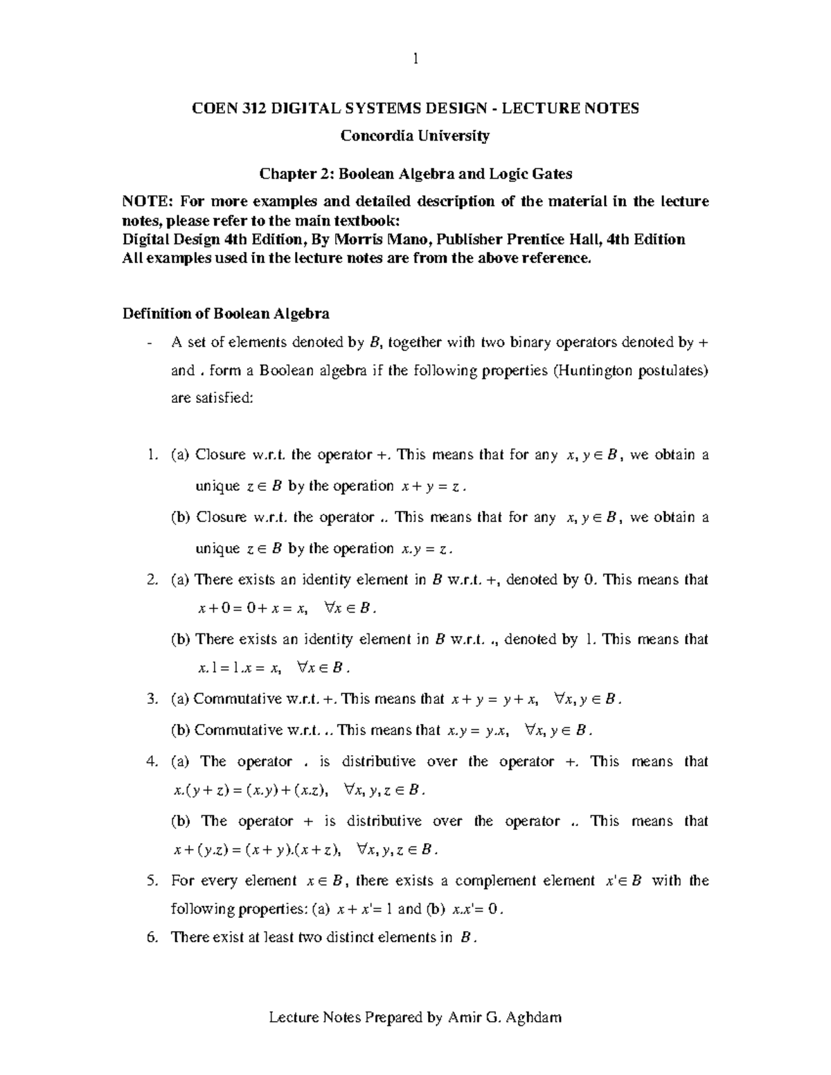 Chapter 2 - Past Exam - COEN 312 DIGITAL SYSTEMS DESIGN - LECTURE NOTES ...
