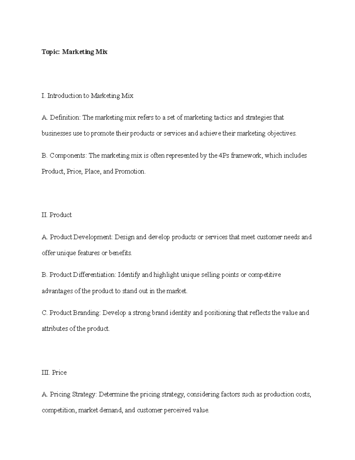 Marketing Mix - Introduction to Marketing Mix A. Definition: The ...