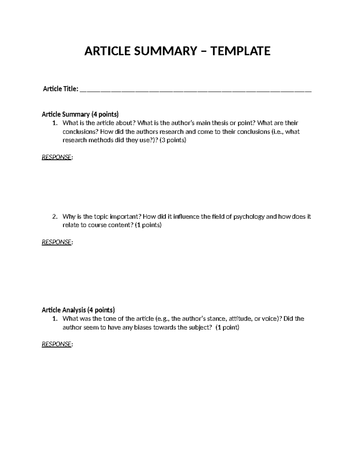 Article Template PSYC.1150.S24 - ARTICLE SUMMARY – TEMPLATE Article ...