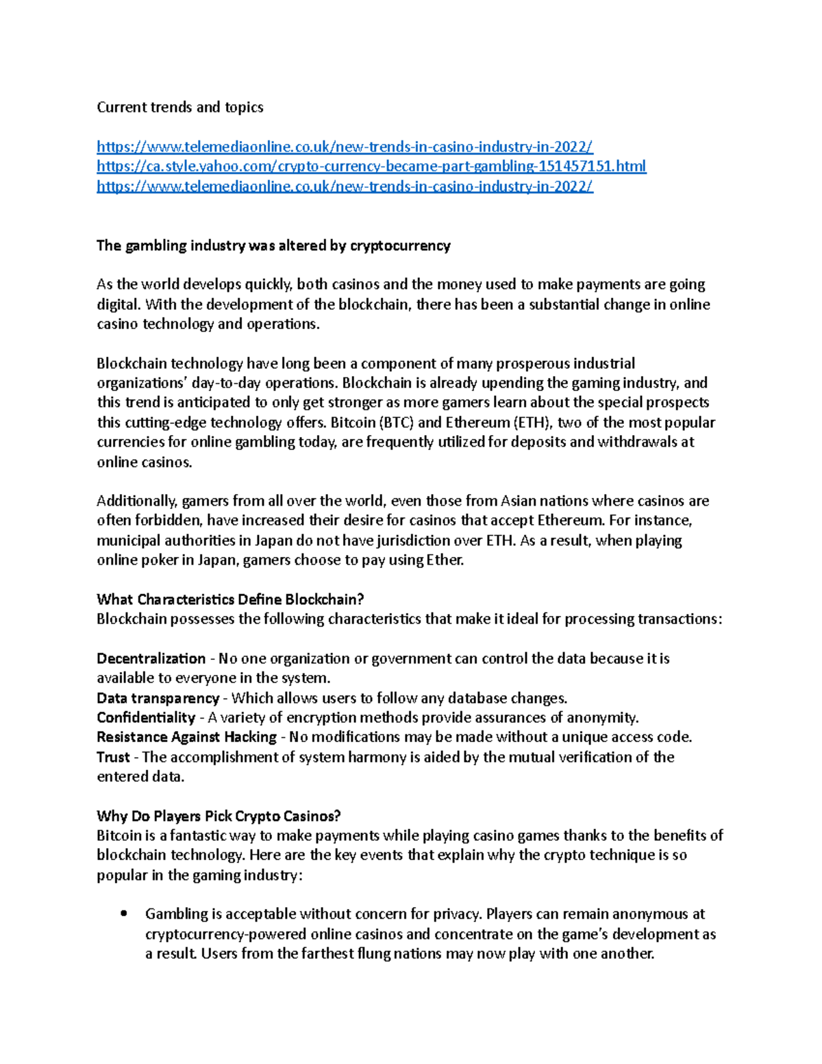 Current trends and topics - Current trends and topics - Studocu