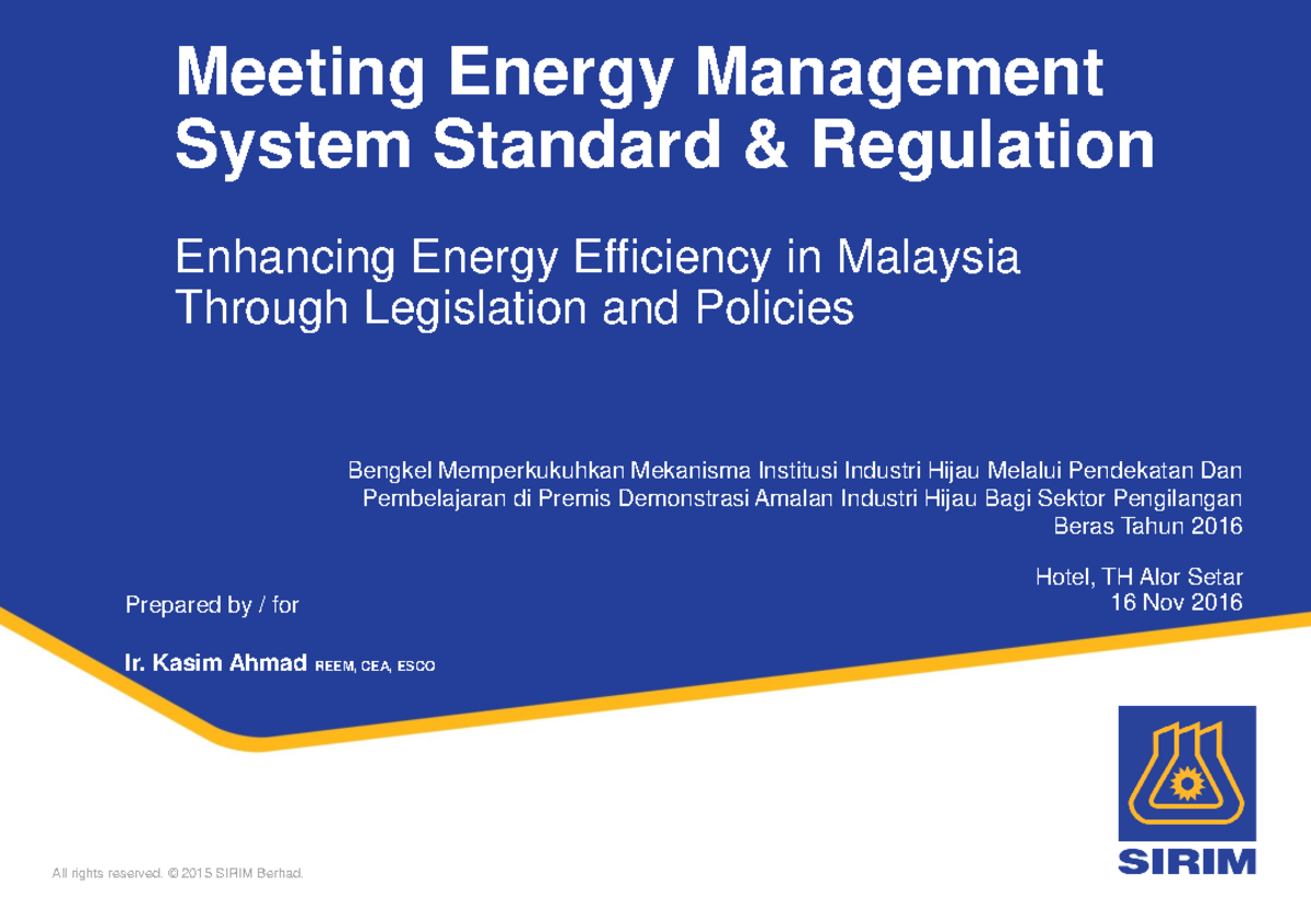 Meeting Energy Management System Standard Regulation Sirim 16 Nov 2016 ...