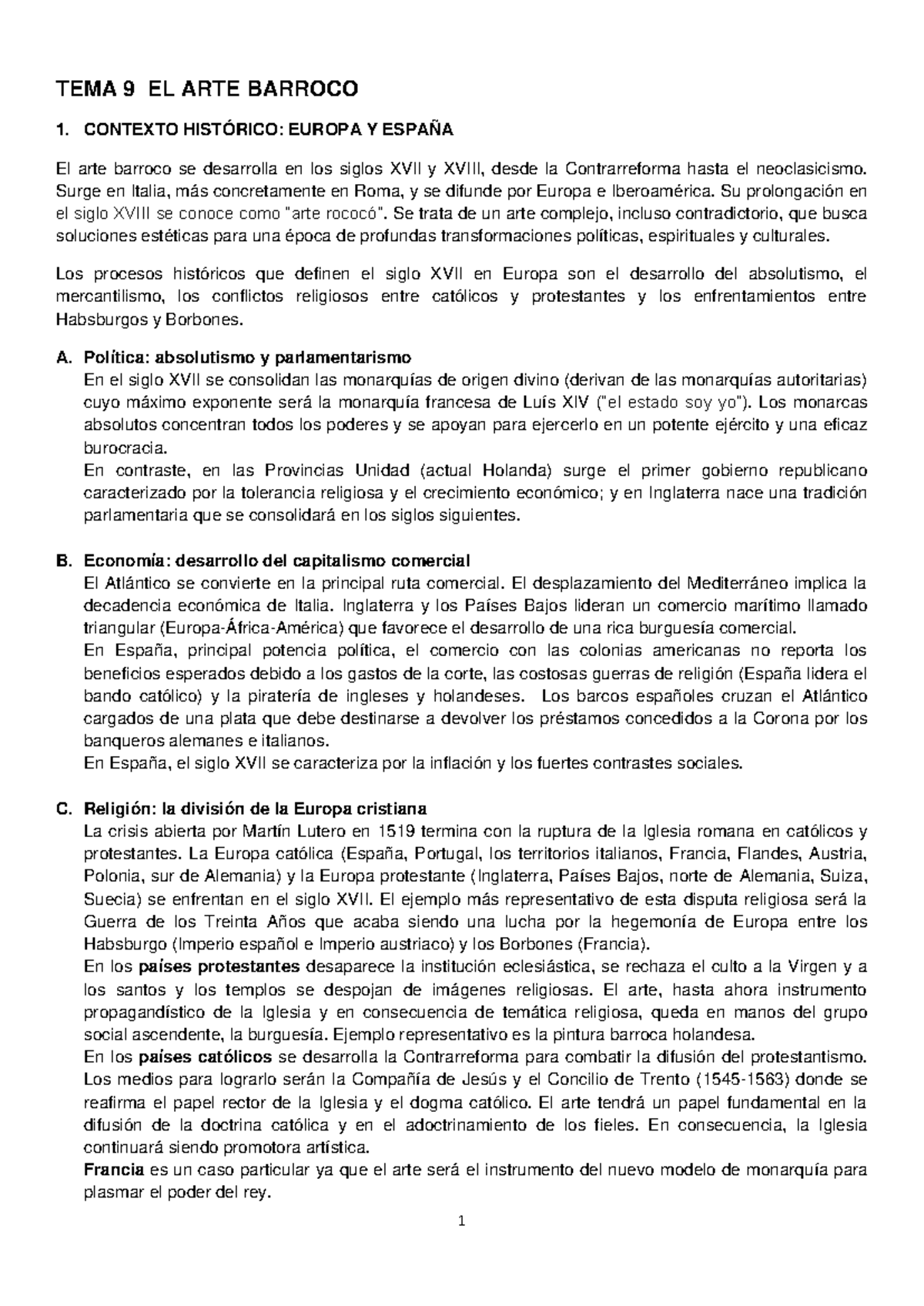 TEMA 10 EL ARTE Barroco - TEMA 9 EL ARTE BARROCO 1. CONTEXTO HISTÓRICO: EUROPA Y ESPAÑA El arte ...