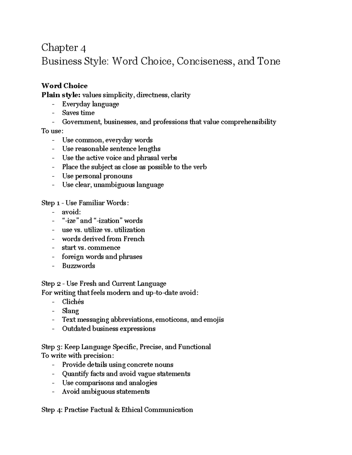 Chapter 4 - Chapter 4 Business Style: Word Choice, Conciseness, and ...