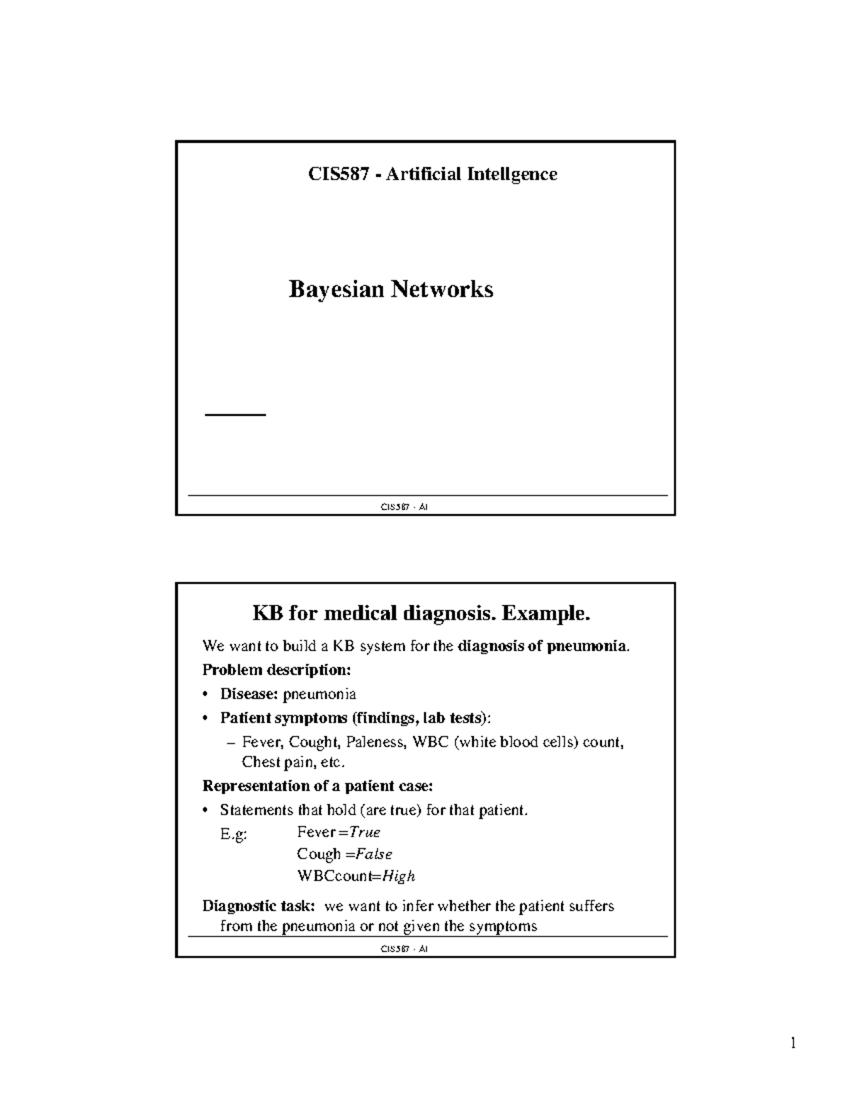 Bayesian Nets Cis587 Ai Cis587 Artificial Intellgence Bayesian Networks Cis587 Ai Kb For