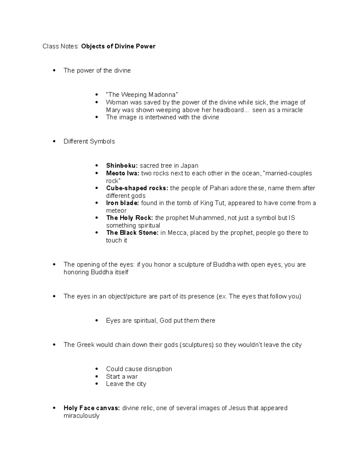 Class Notes ARTH Objects of Divine Power - Class Notes: Objects of ...