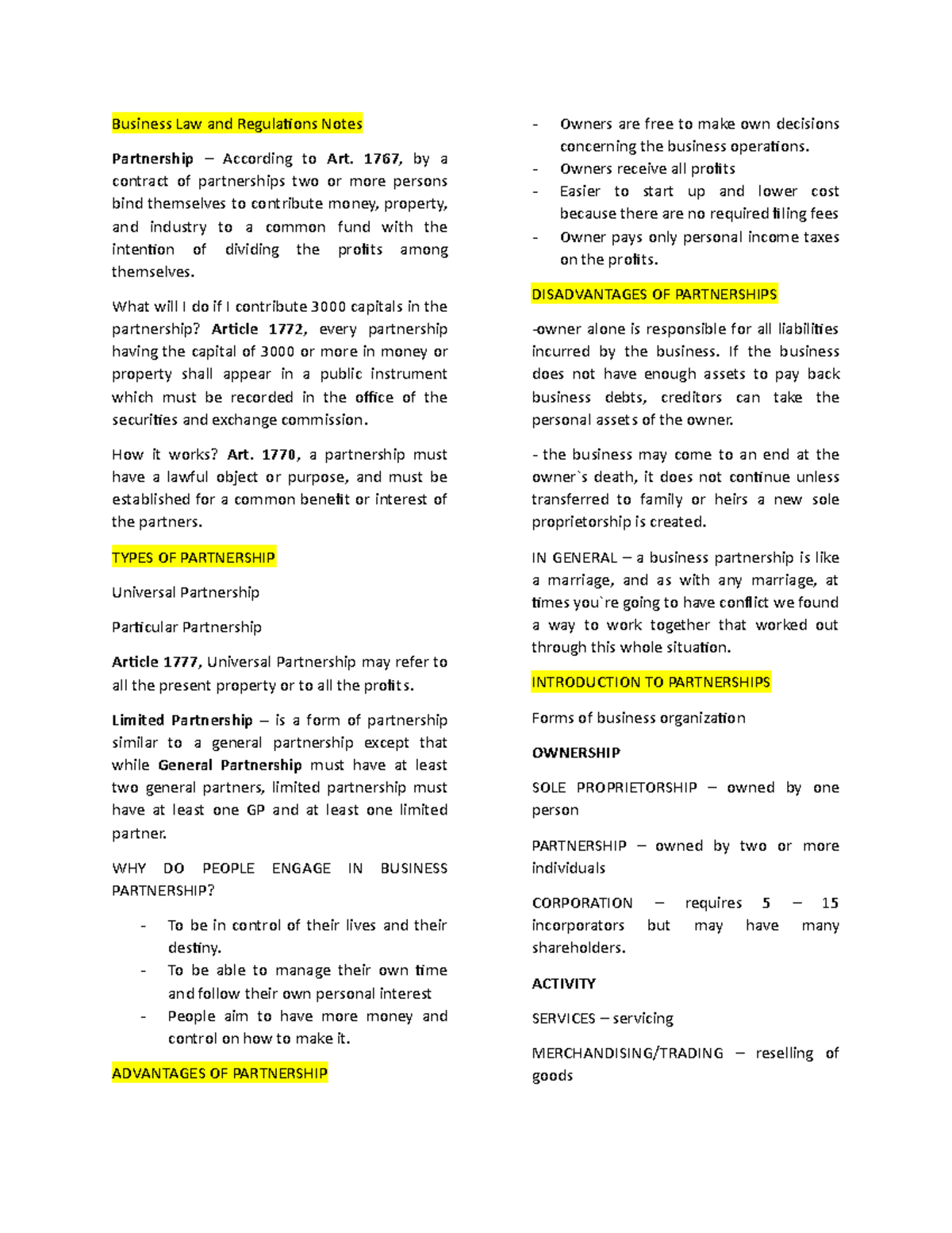 Business Law and Regulations Notes - ANTEO - Studocu