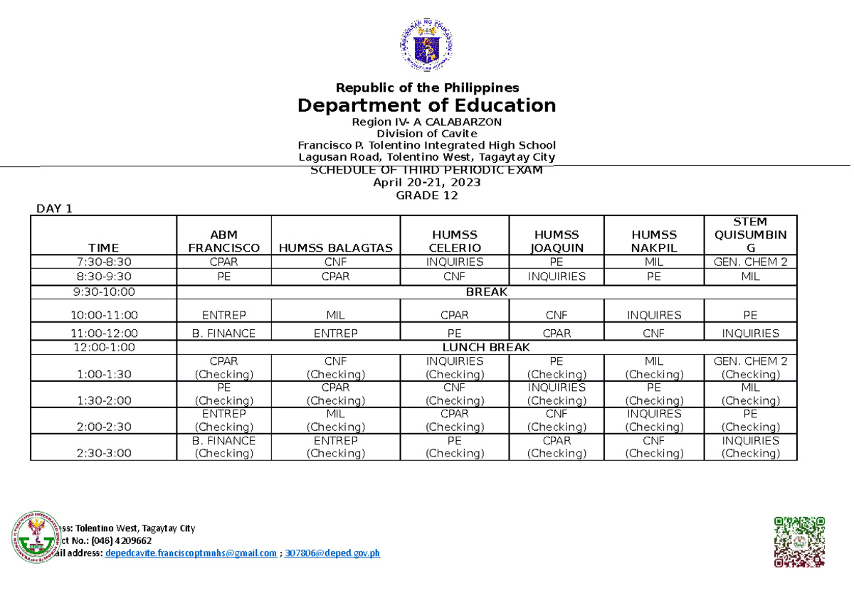 G12 4th Periodic-Test-Schedule - Republic of the Philippines Department ...