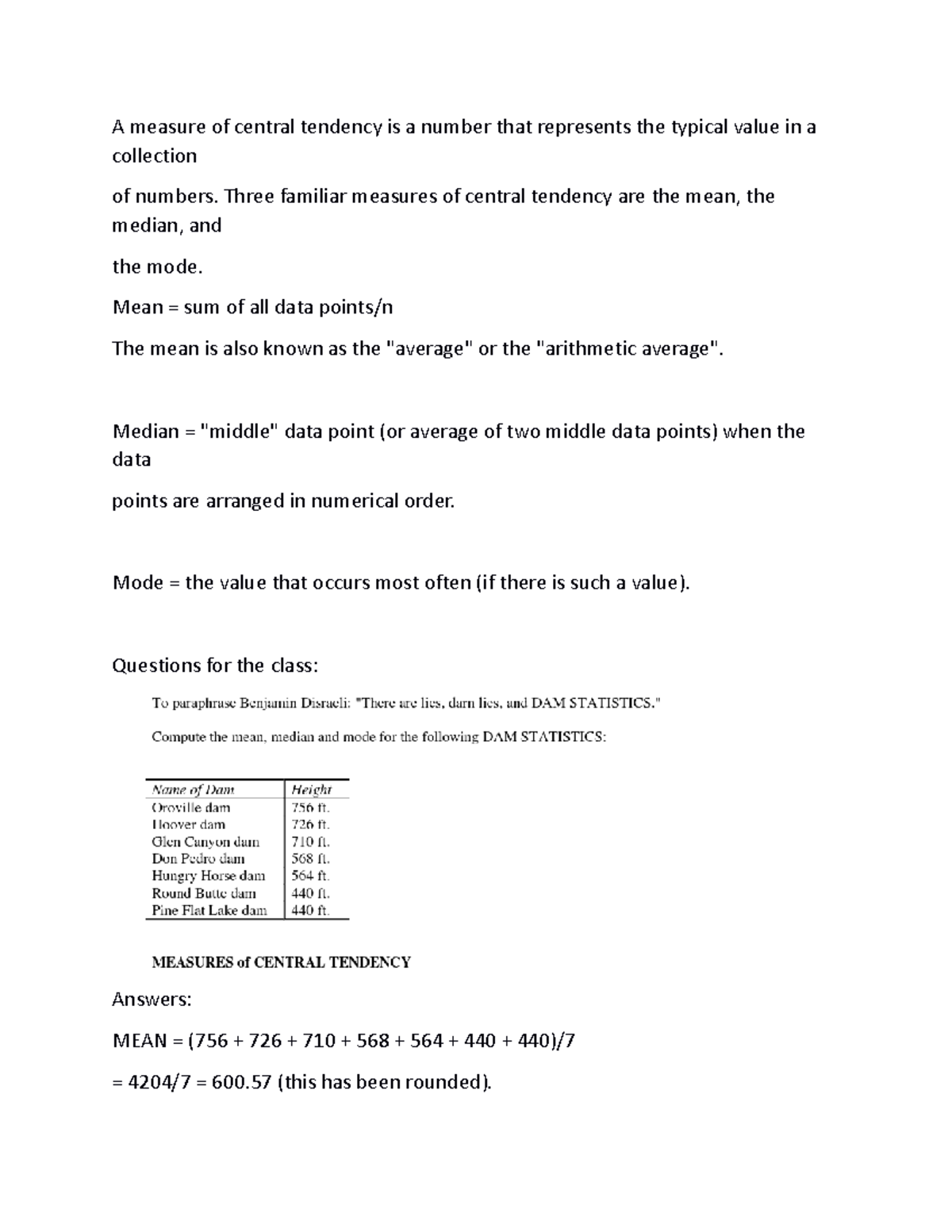 ITS 1A Measures of central tendency notes and excercises - A measure of ...