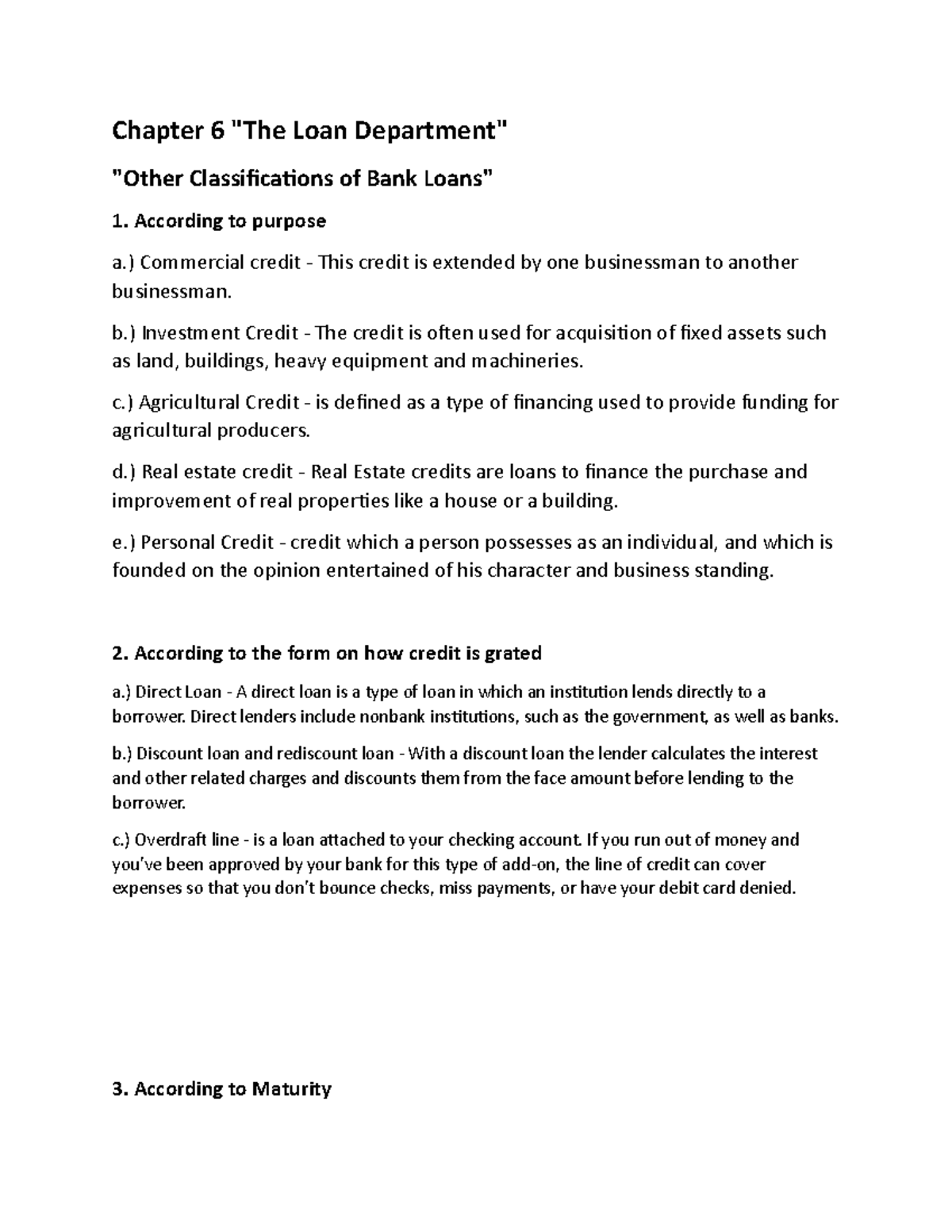 Chapter 6. THE LOAN Department - Chapter 6 "The Loan Department" "Other ...