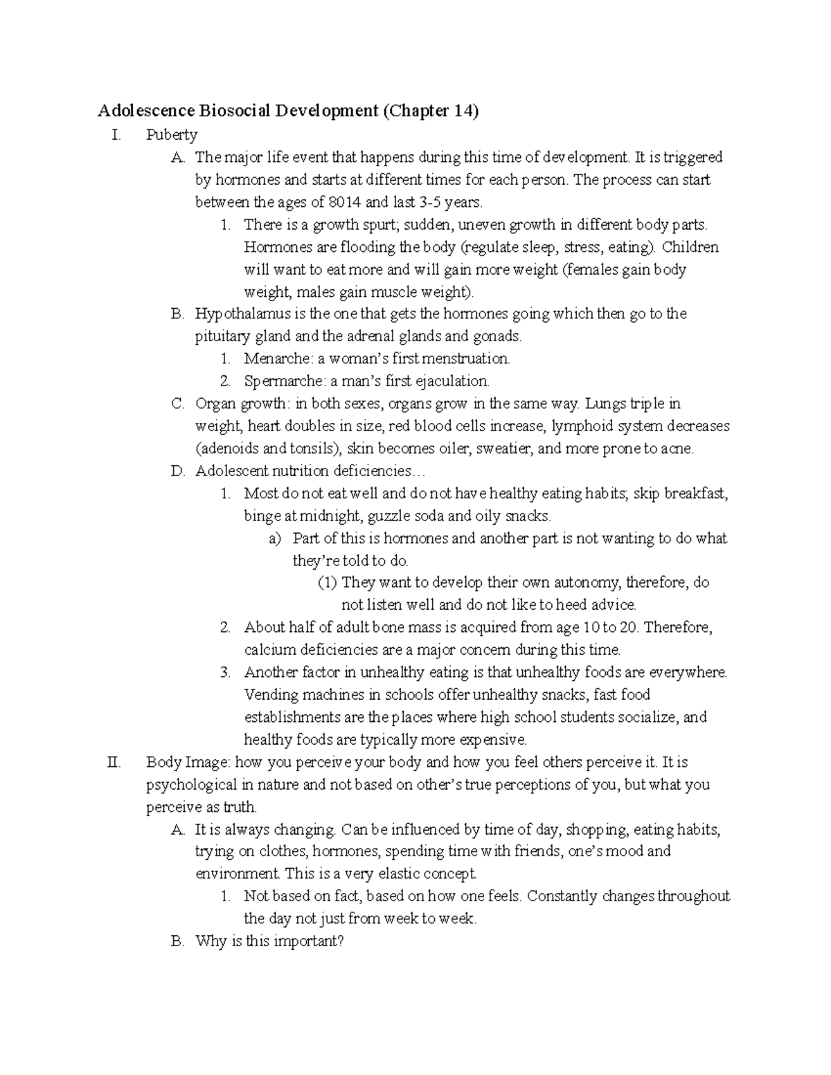 HDFS 2010 Exam 3 - Lecture notes Unit 3 - Adolescence Biosocial ...