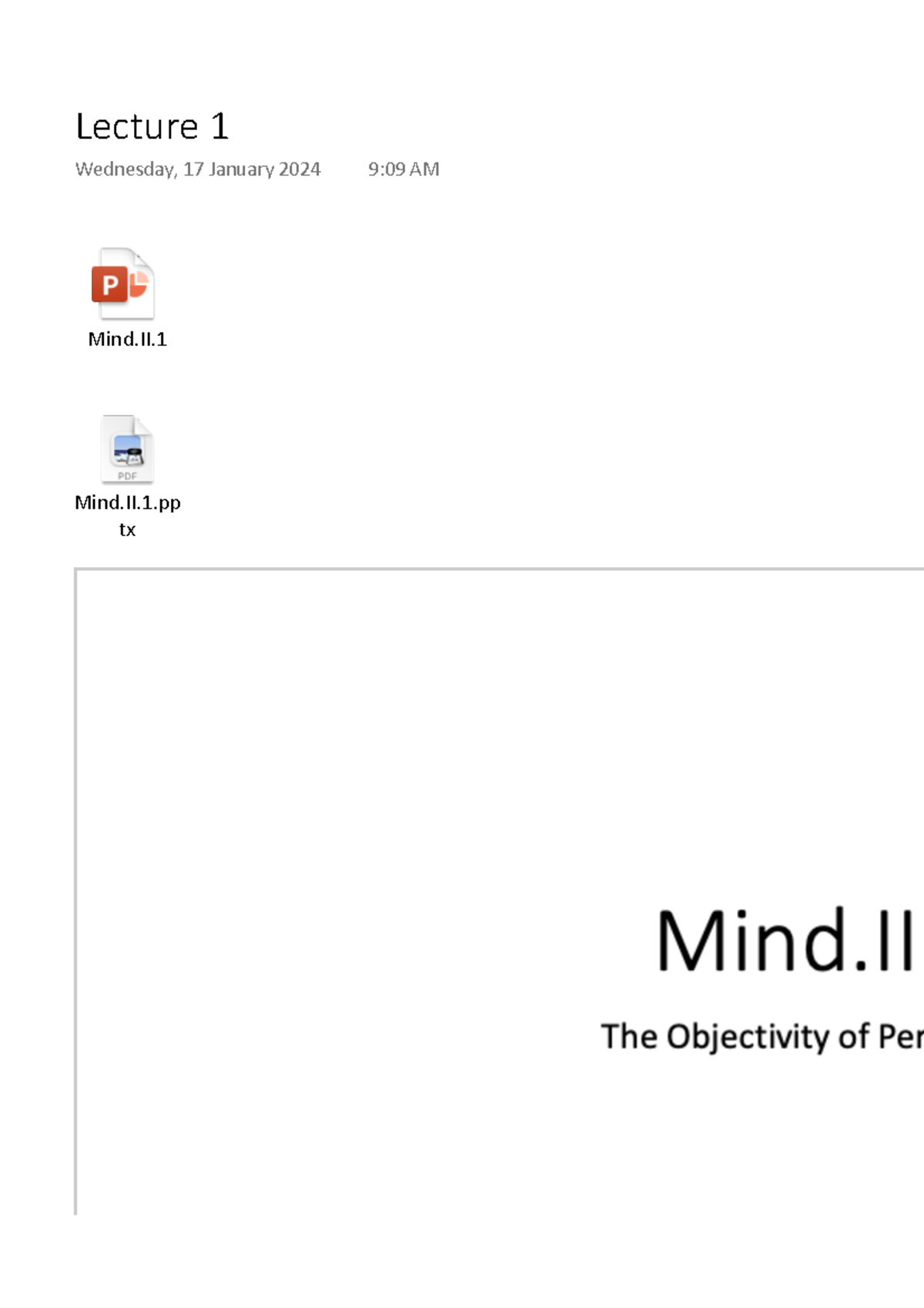 Lecture 1 Hume - 5AANB012 - Mind. Mind.II.1 tx Lecture 1 Wednesday, 17 ...