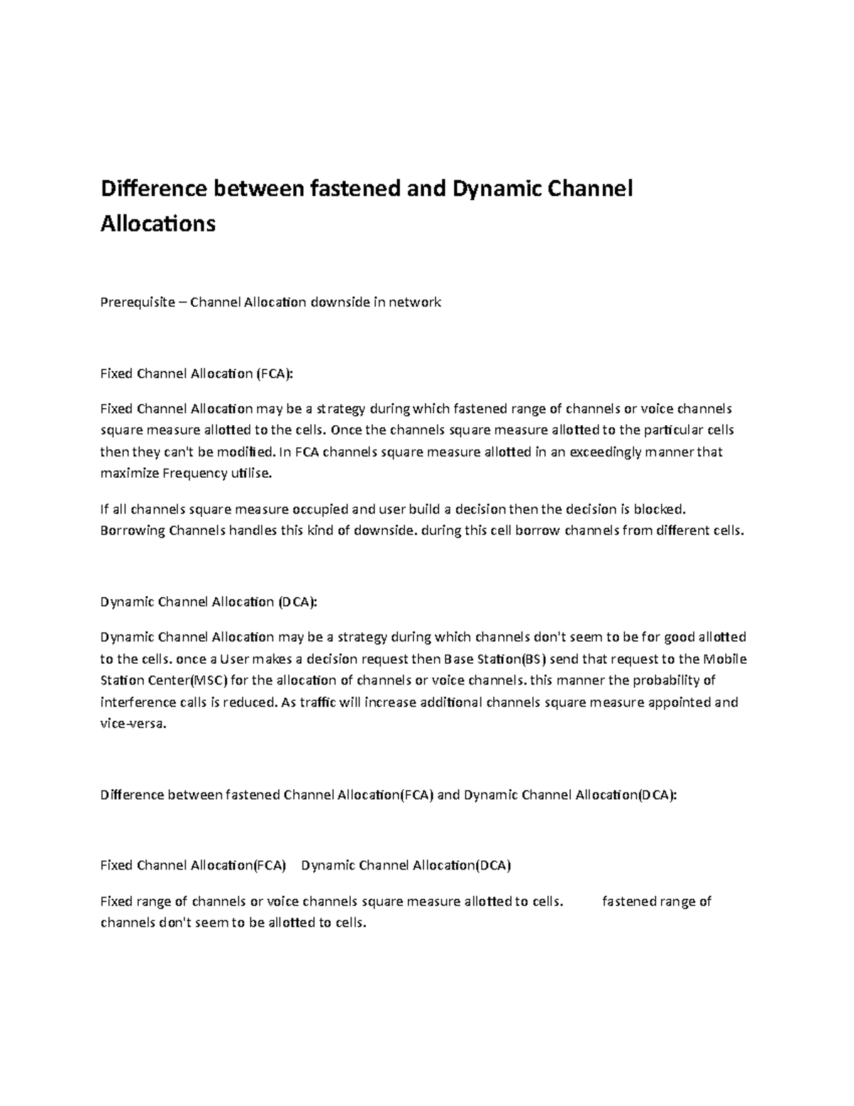 Difference between fastened and Dynamic Channel Allocation - Difference between fastened and ...