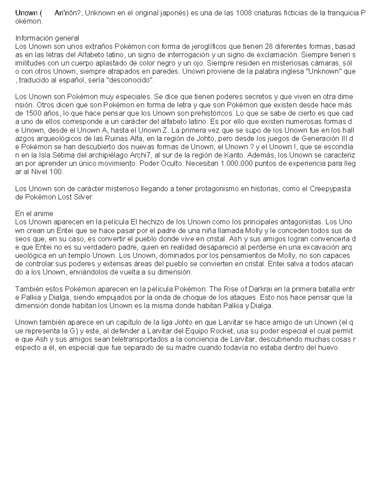 Unows - note - Unown ( An’n ōn?, Unknown en el original japonés) es una ...