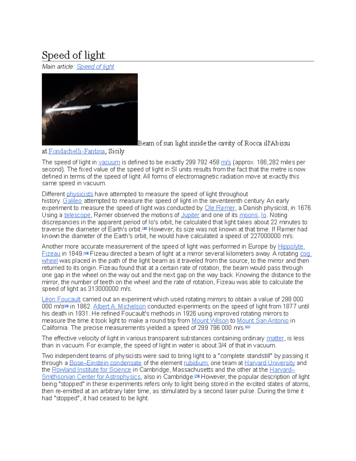 Speed of light - this is a description - Speed of light Main article ...