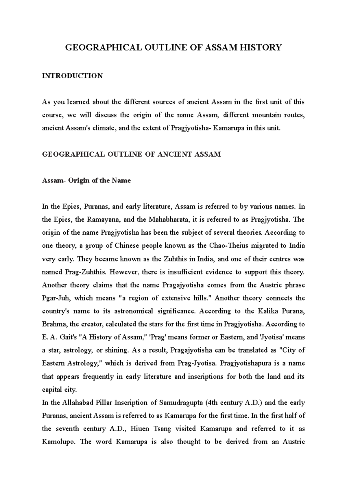 Geographical Outline OF Assam History - GEOGRAPHICAL OUTLINE OF ASSAM ...