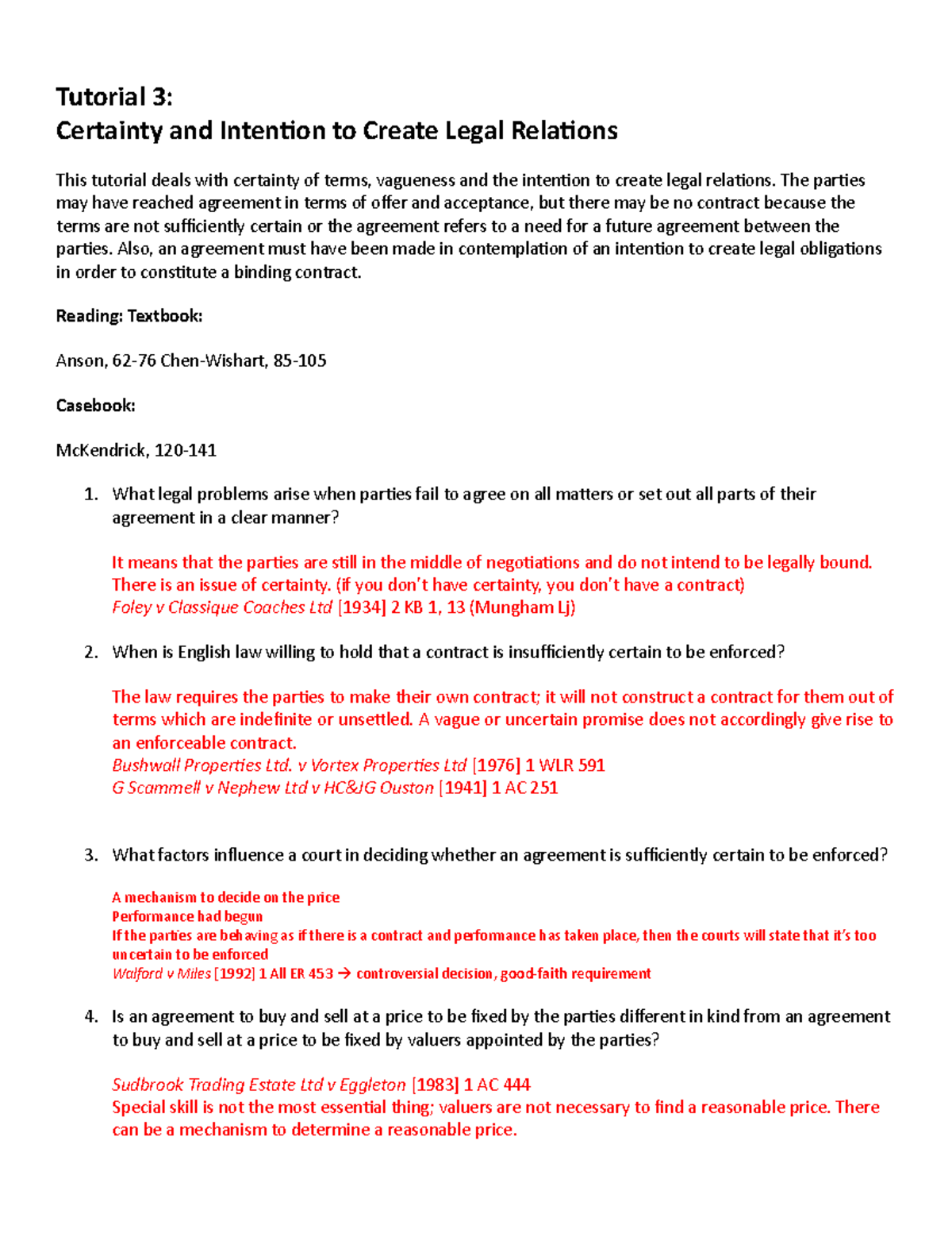 Tutorial 3- Certainty and Intention to Create Legal Relations ...