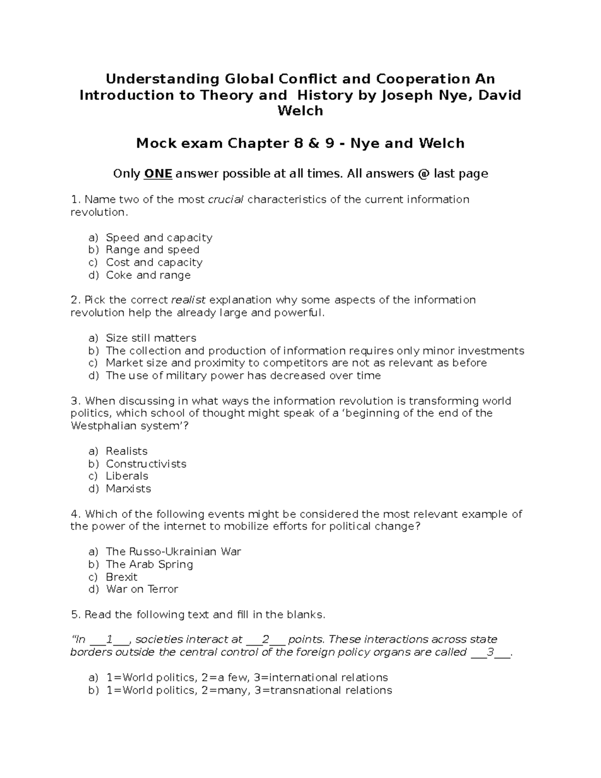 Demo exam Understanding Global Conflict and Cooperation An Introduction ...