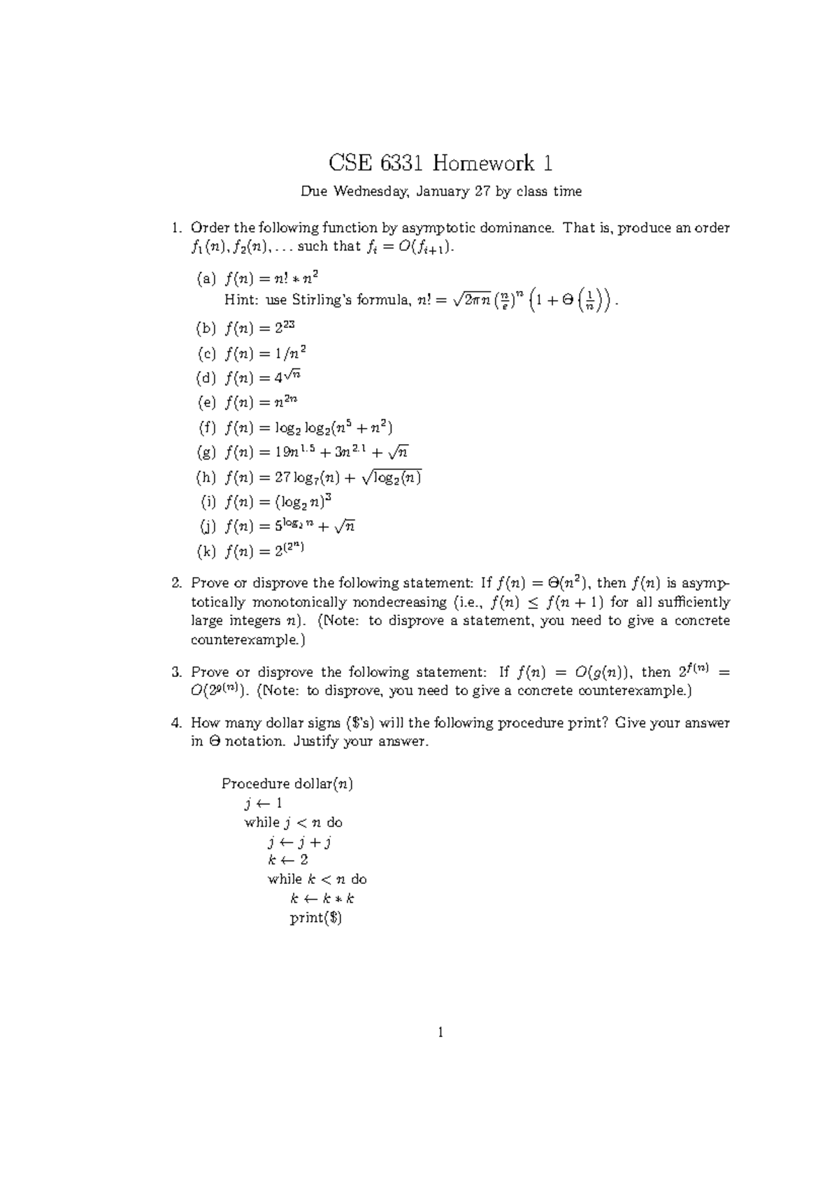Seminar assignments - Hw 1-10 - CSE 6331 Homework 1 Due Wednesday, January 27 by class time ...