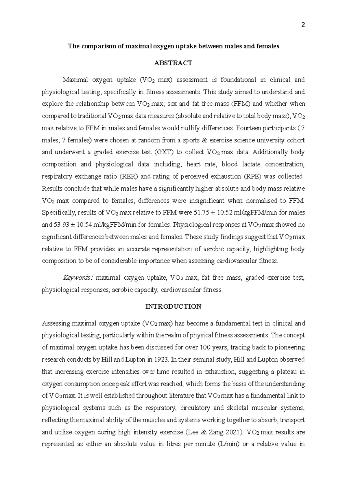 VO2 max research - The comparison of maximal oxygen uptake between ...