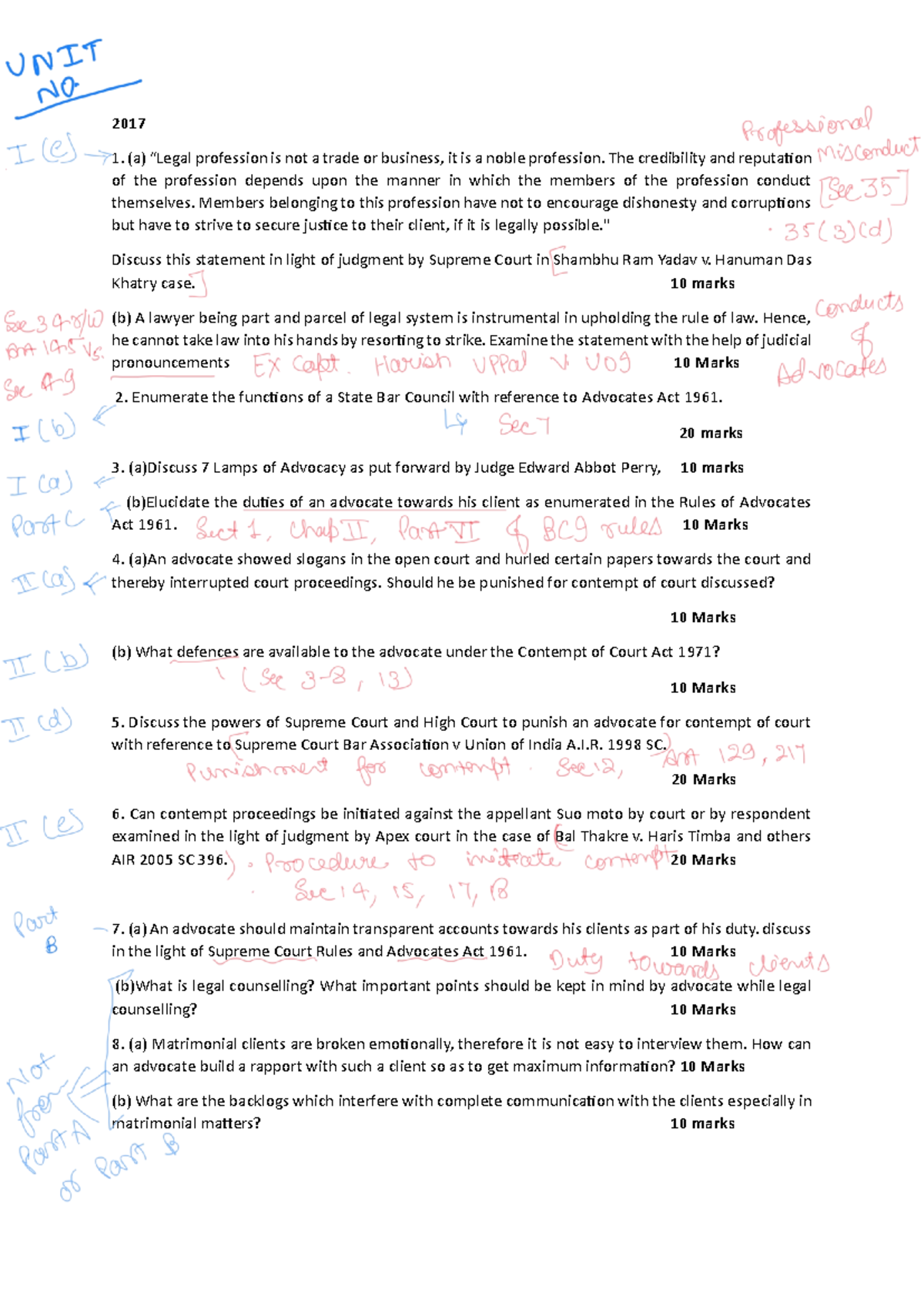 Pyq ethics - ..... - (a) “Legal profession is not a trade or business ...