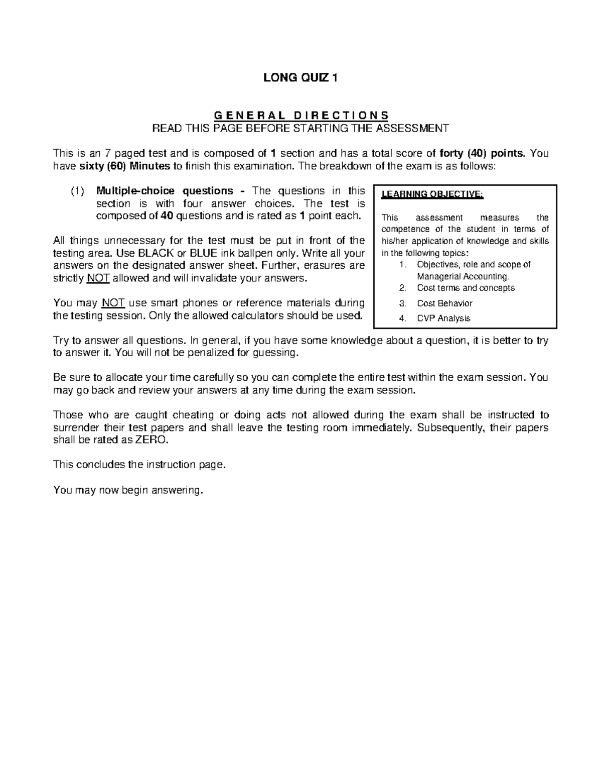 SAS9-FIN073 - Don't re-upload - LONG QUIZ 1 G E N E R A L D I R E C T I ...