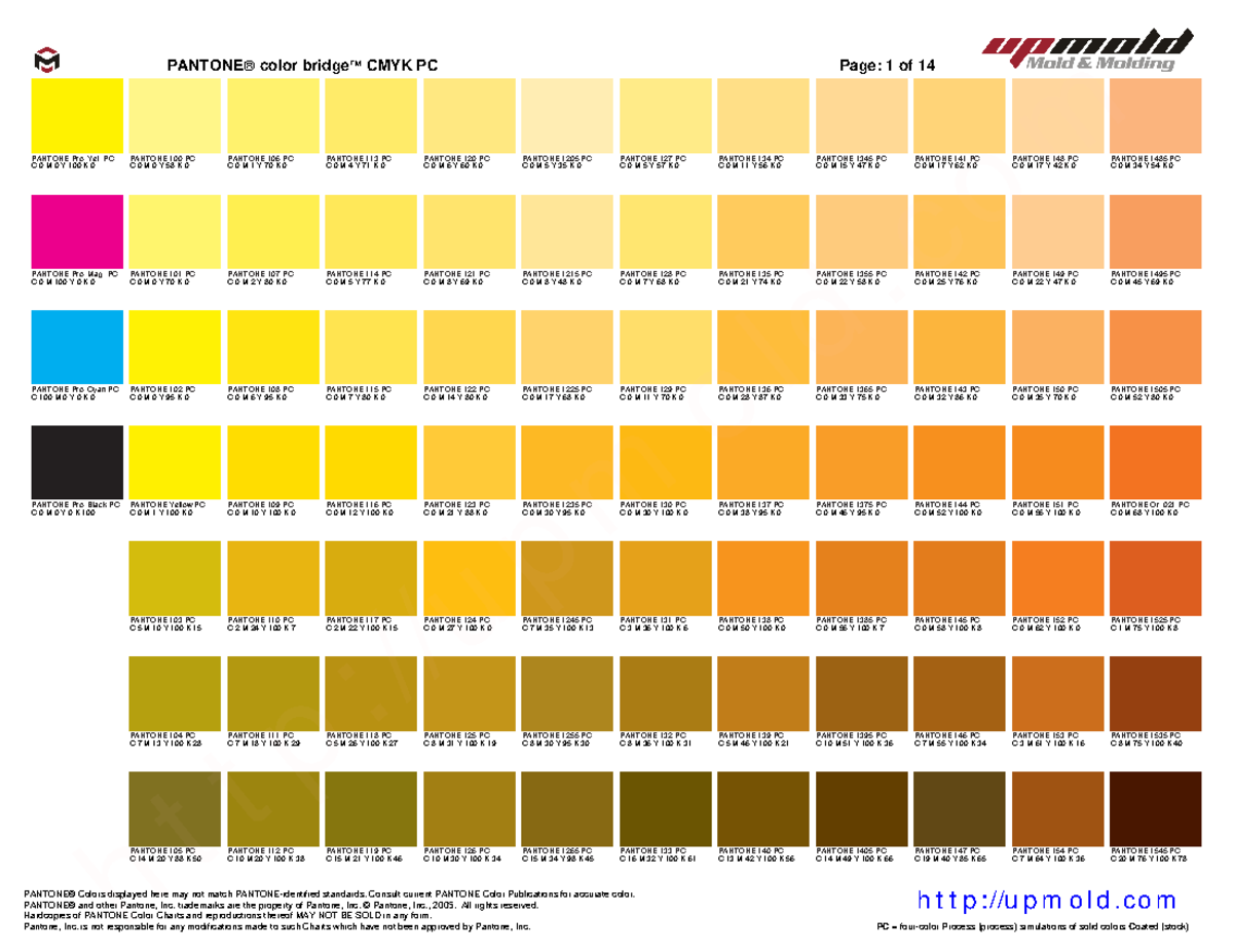 Pantone-color-chart 2 - PANTONE Pro. Yel. PC C:0 M:0 Y:100 K: PANTONE ...