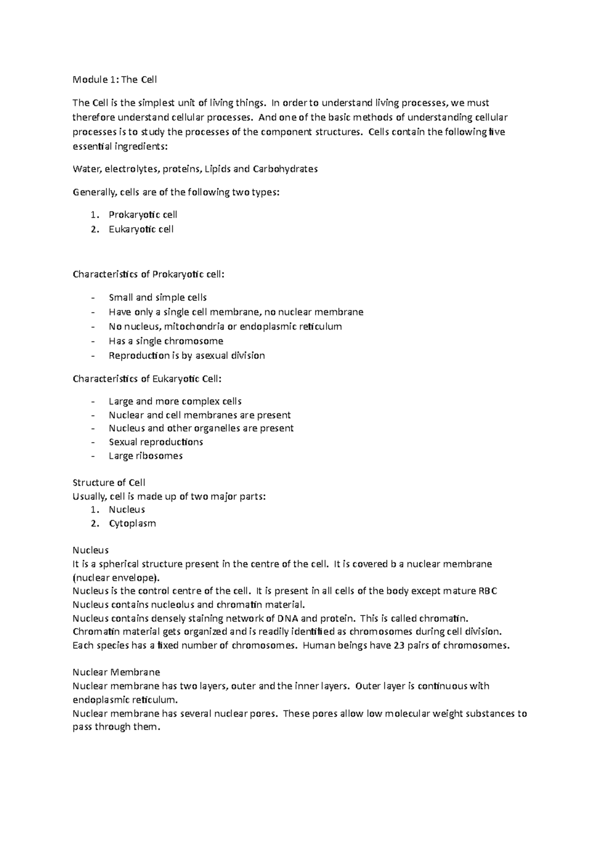The Cell - The cell - Module 1: The Cell The Cell is the simplest unit ...